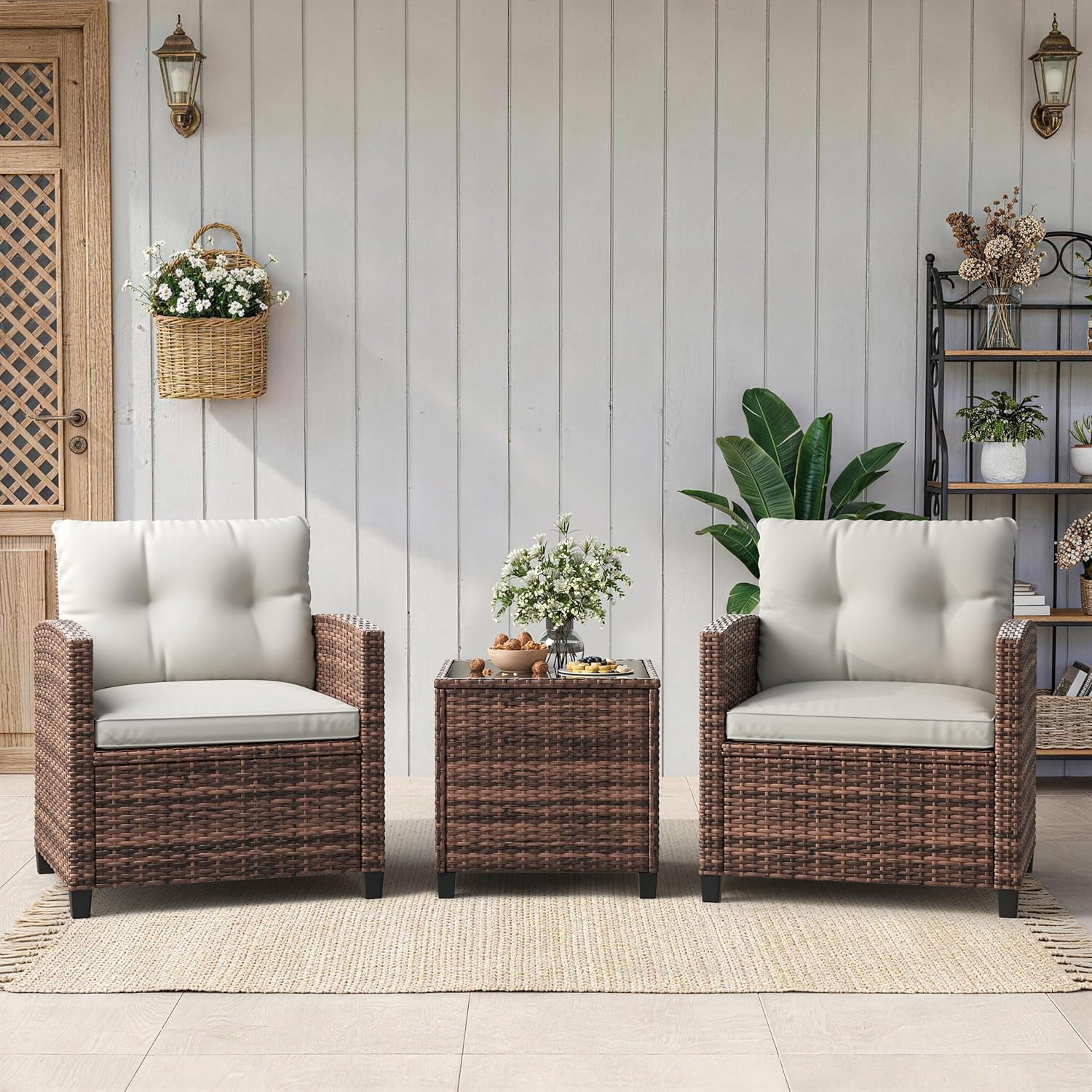 IdealHouse 3-Piece All-Weather PE Rattan Patio Set, Outdoor Chairs ...