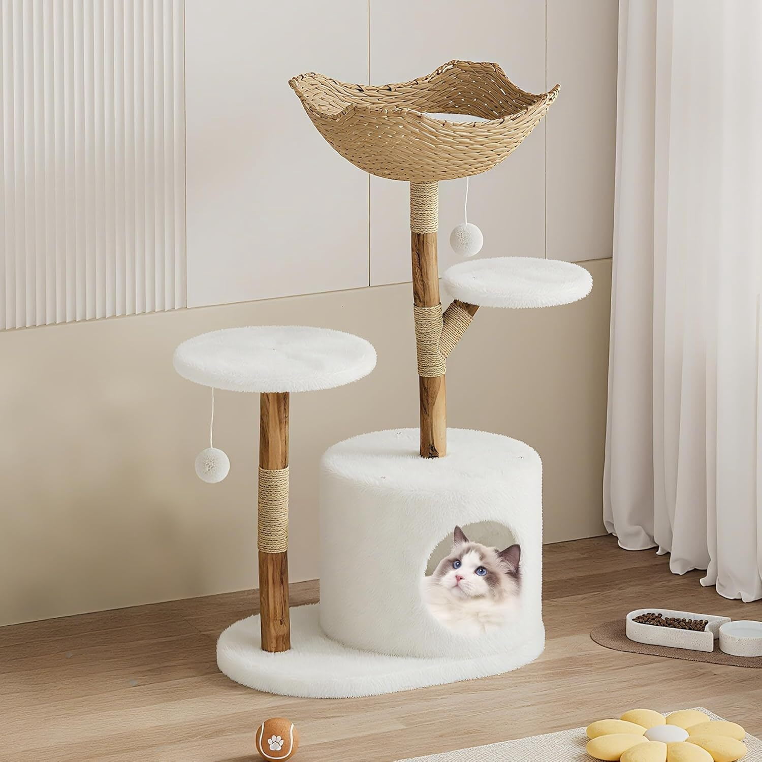 Bingirl Luxury 46in Modern Cat Tree for Large Cats: Real Solid Wood ...