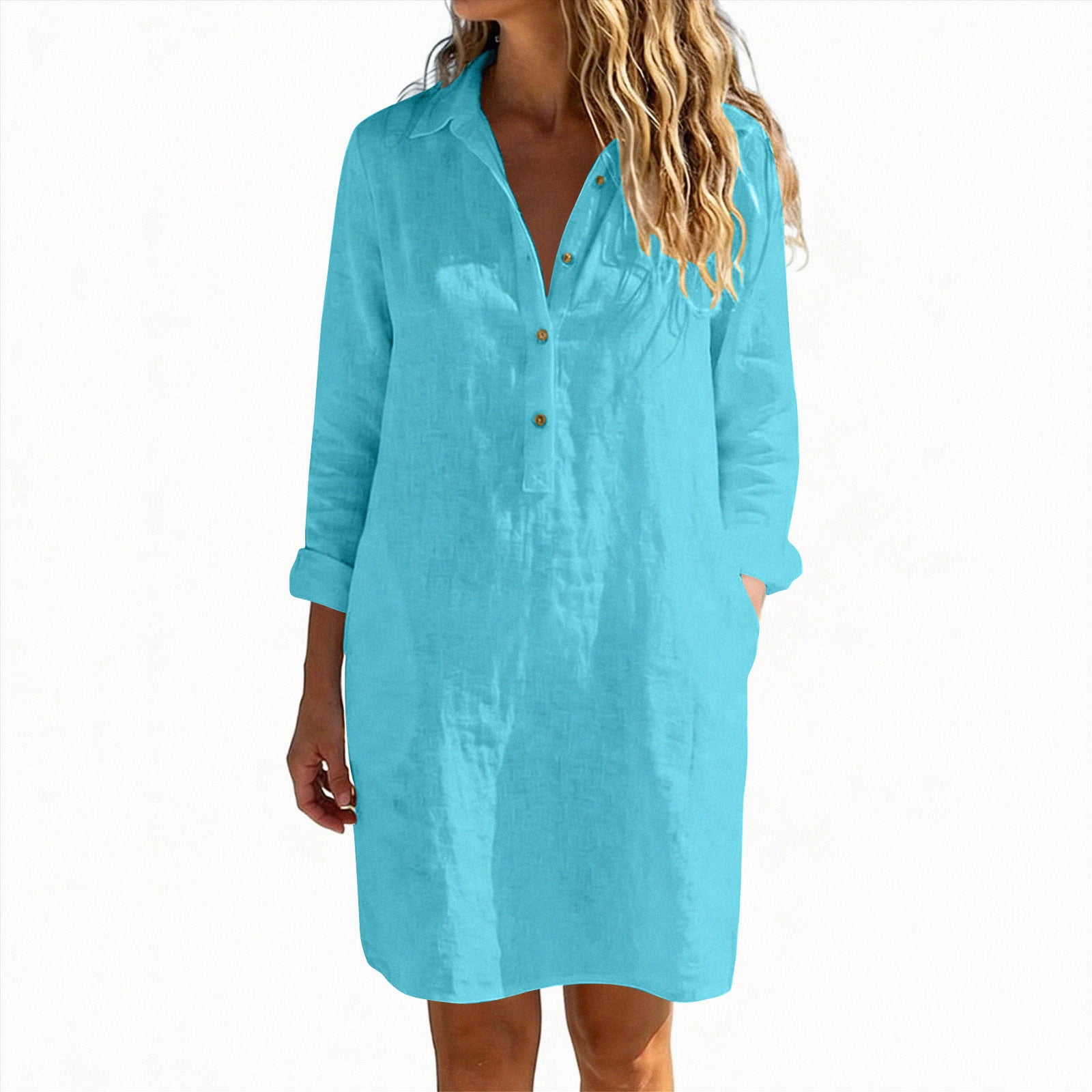Gubotare Shift Dress for Women V Neck Long Sleeves Solid Color Casual ...