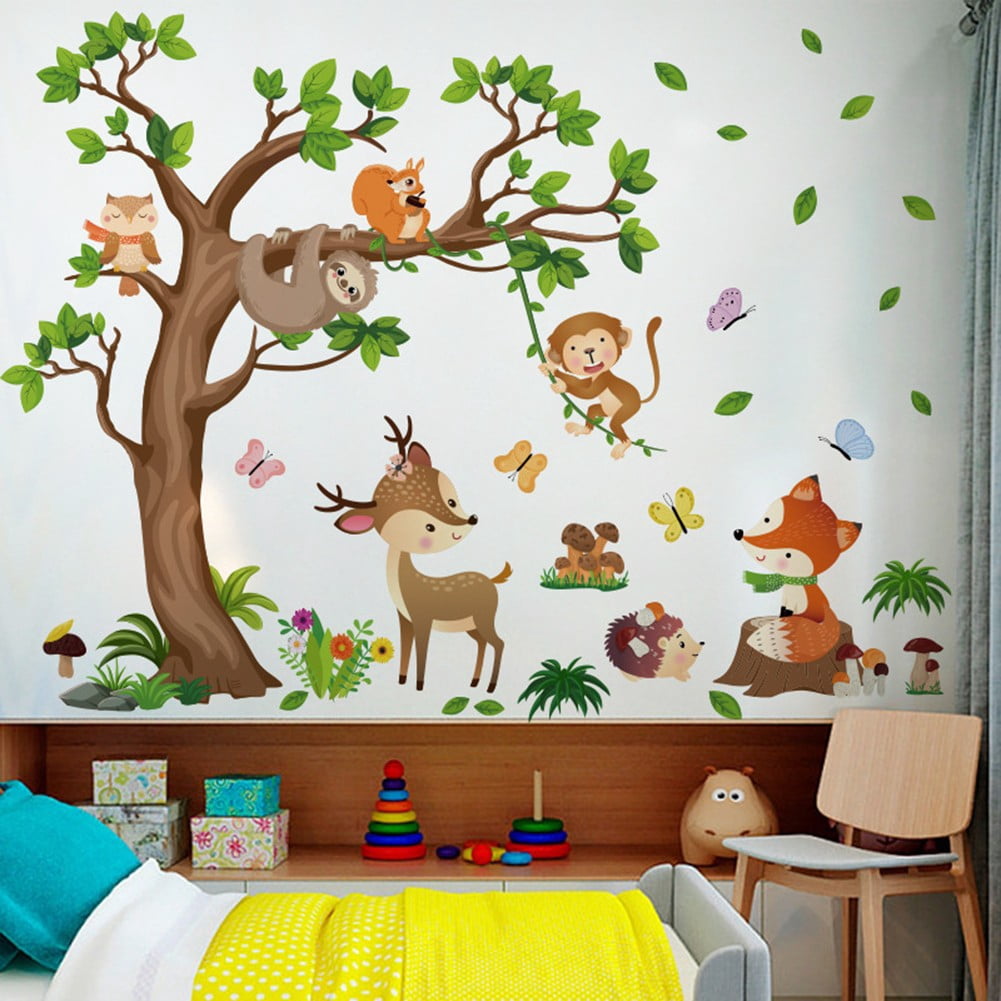 Bgsha Cartoon Jungle Animal Wall Sticker Kid Room Boy Bedroom Decor ...