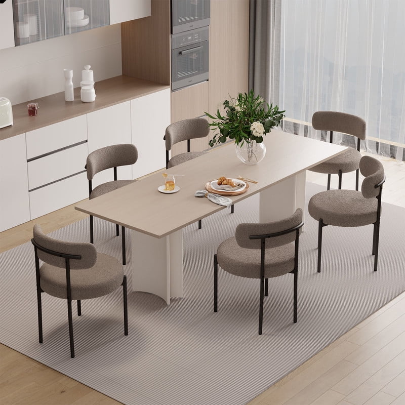 Hawsaiy Dining Chairs Set of 6, Round Boucle Dining Room Chairs with ...