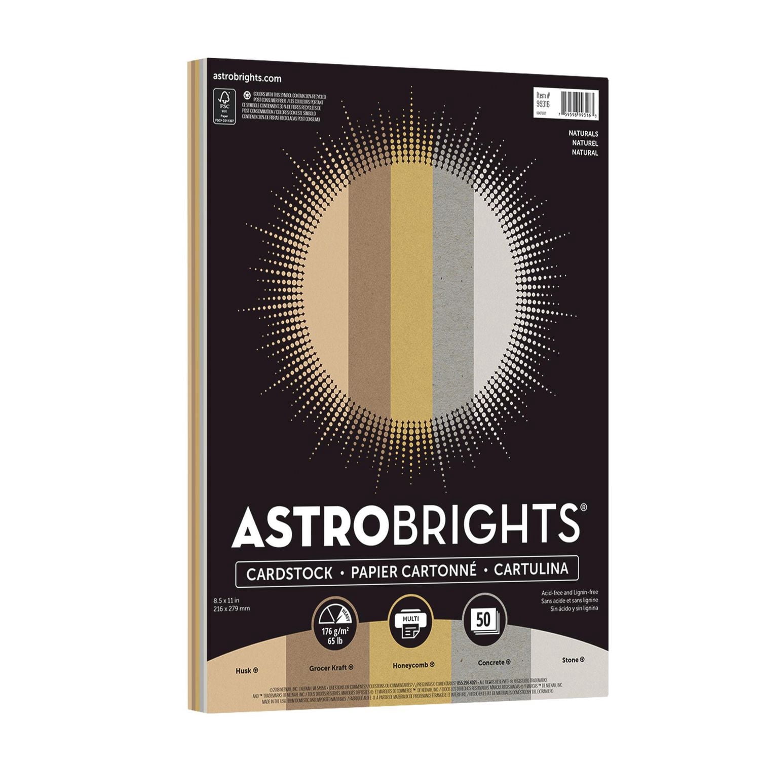 Astrobrights Naturals Assorted Color Cardstock Paper, 8.5 x 11 in, 65 ...
