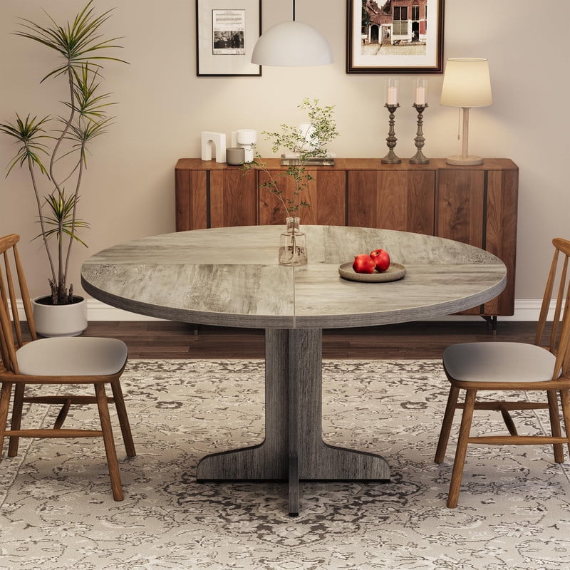 TROPOW 47" Round Farmhouse Dining Table for 4-6 People – Wood Tabletop ...