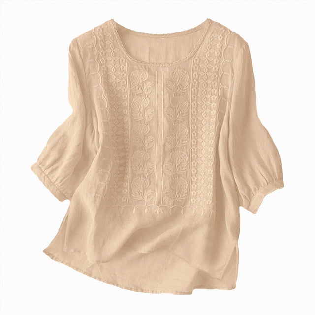 Splozh Long Sleeve Shirts Basic Tops Linen Shirts for Women Retro ...