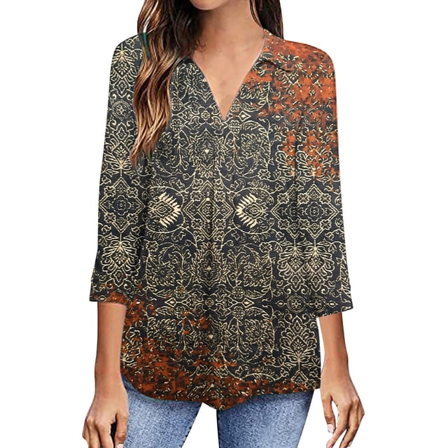 RKSTN Women's Casual Boho Floral Print V Neck Long Sleeve Autumn Floral ...