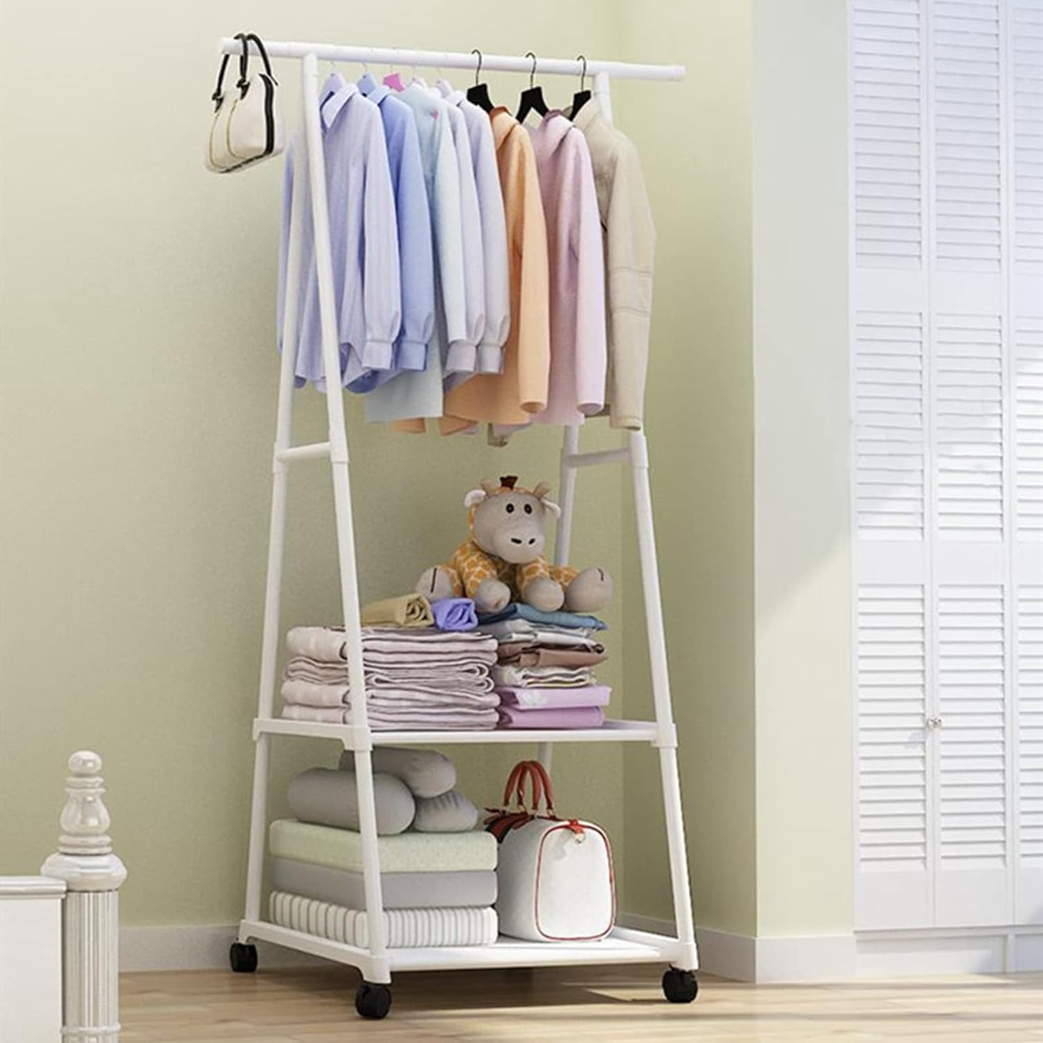 SUSUZI 63" Rolling Garment Rack with Wheels, 2 Storage Shelves, 66LBS ...