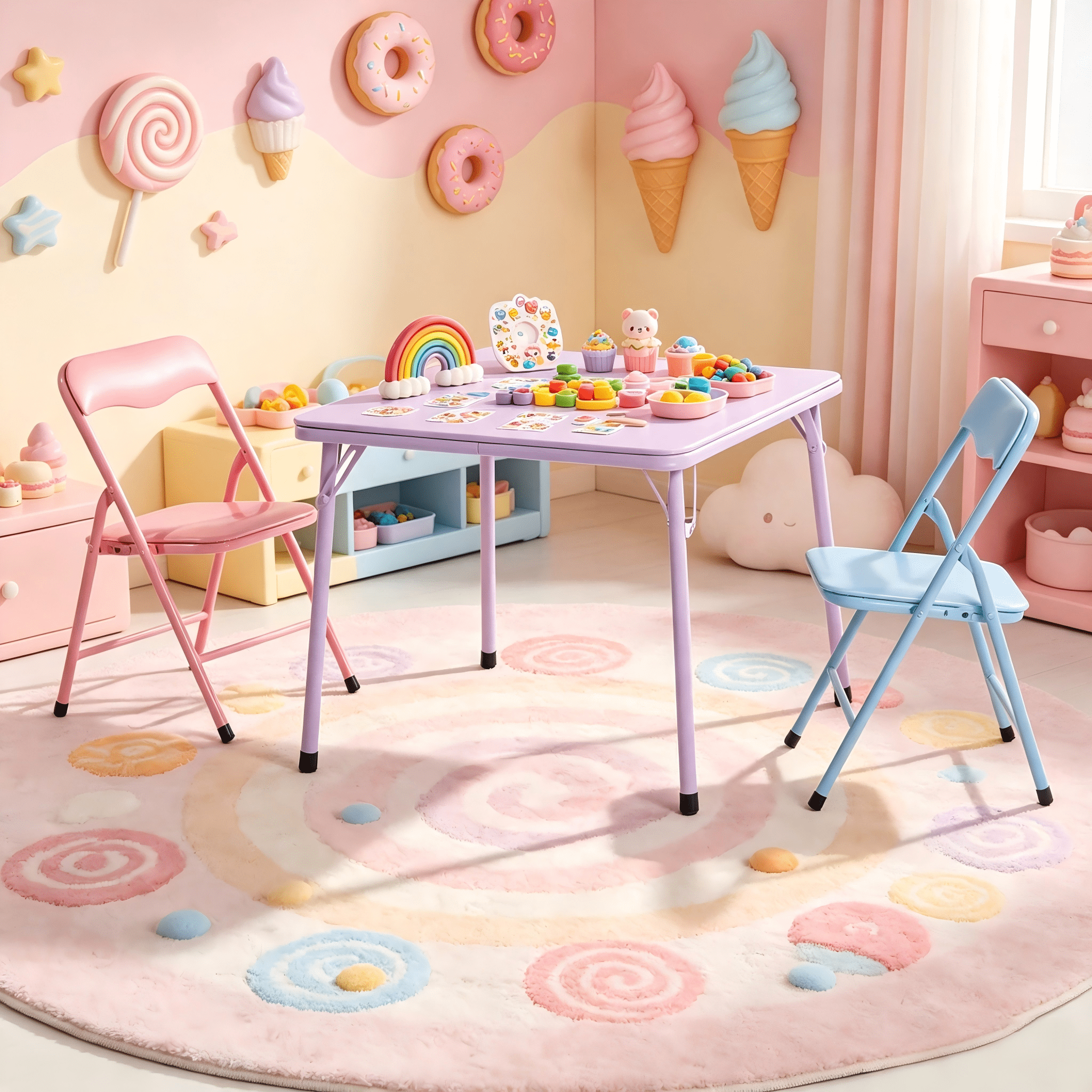 Homy Casa Kids Folding Activity Table Set with 2 Chairs, Pastel Craft ...