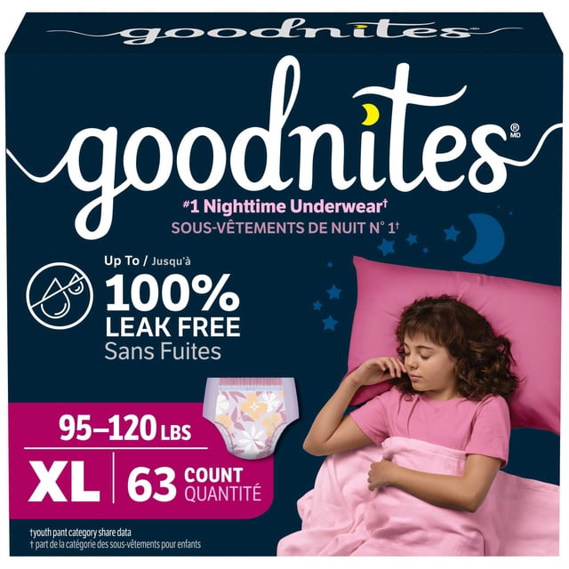 Goodnites Bedwetting Underwear for Girls, XL (95-120 lbs), 63 Count ...