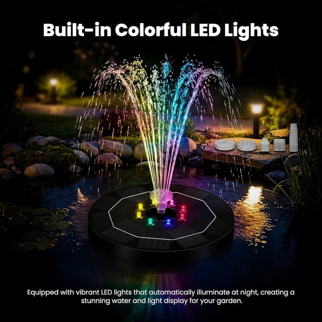 HCBY Solar Fountain Pump, 6.3in Floating Solar Powered Fountain, 7 ...