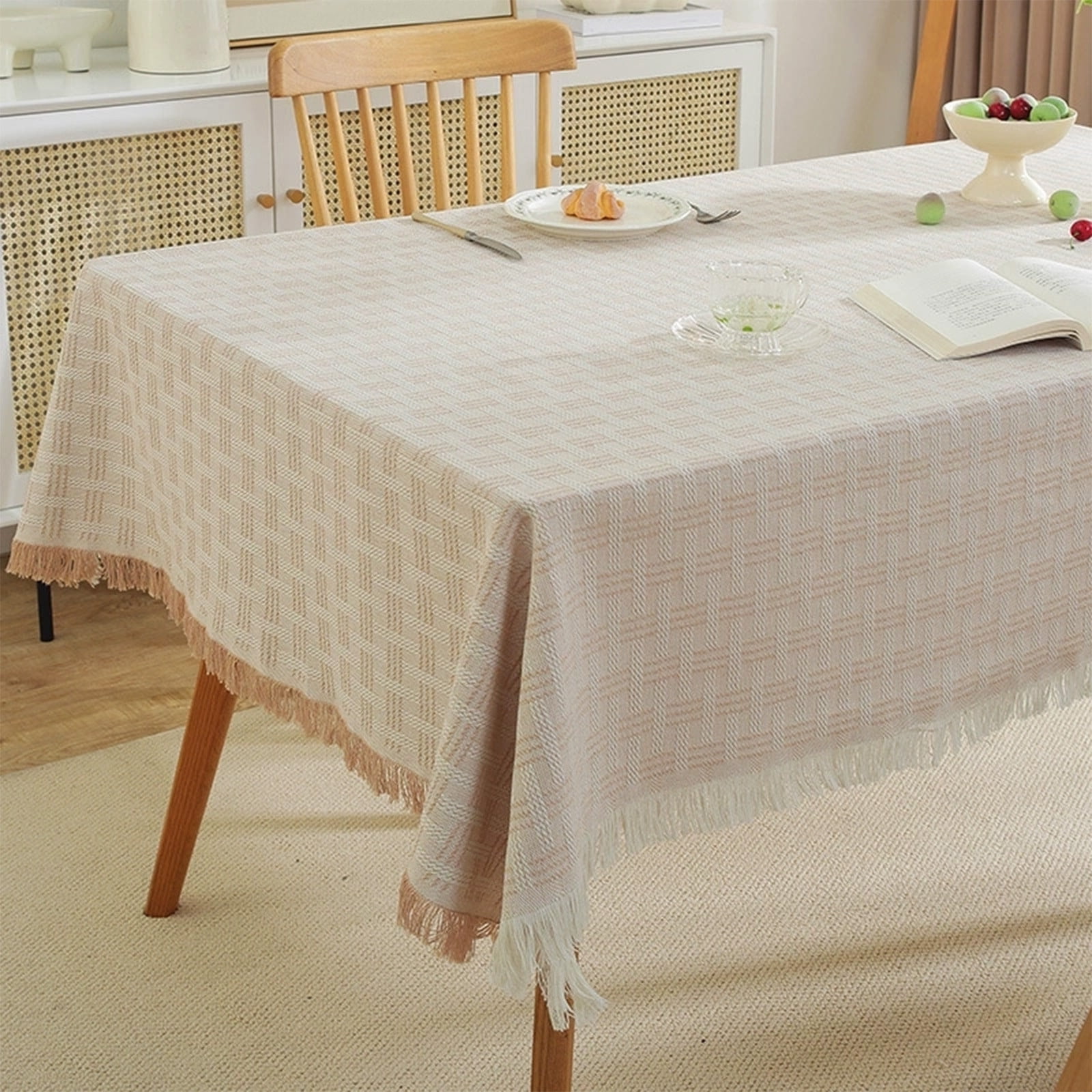 Nappe en Coton, 90x150 cm et Nappe en Lin avec Pompons Décoratifs pour ...