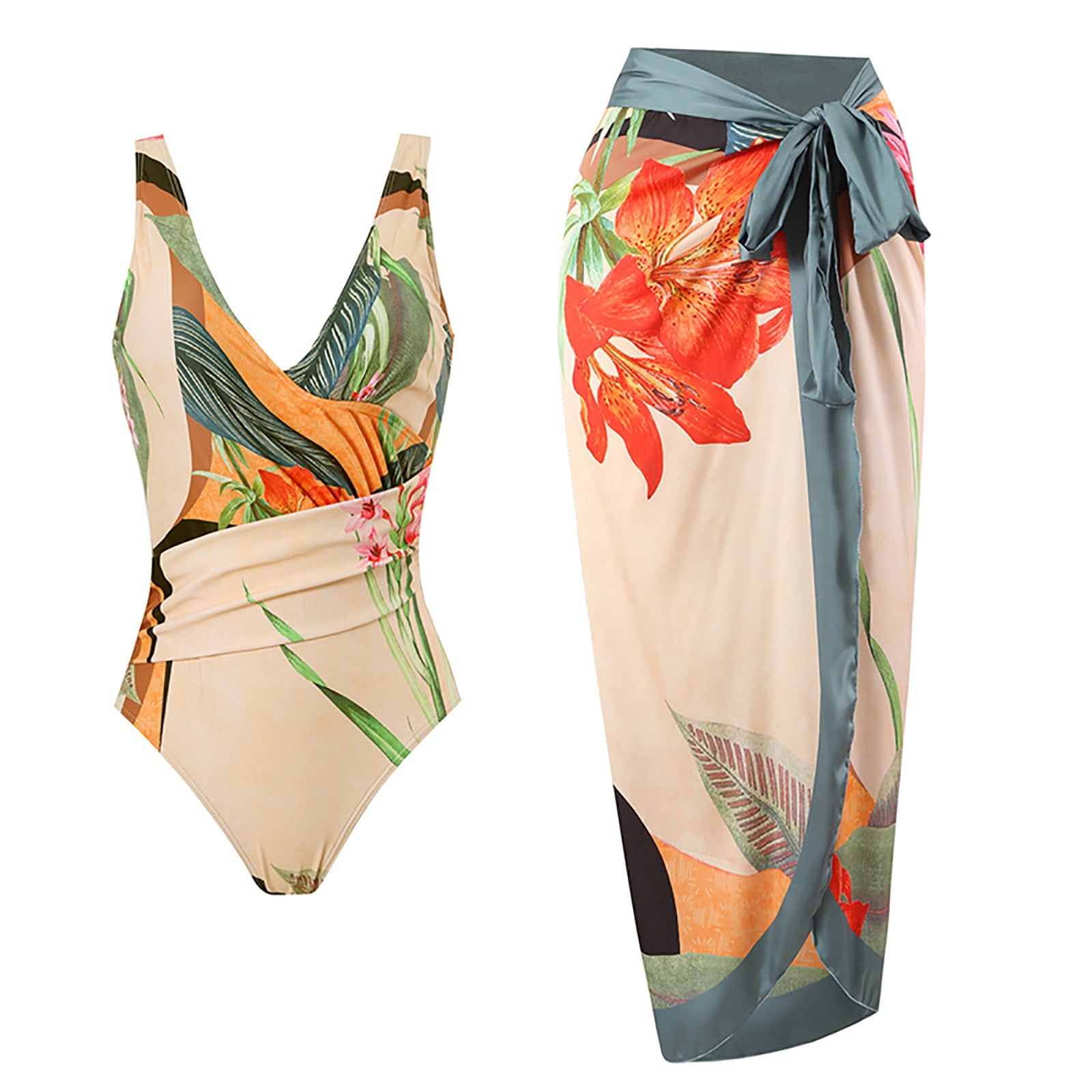 RKSTN Womens Swim Suits, Women Two Piece Tummy Control Lace Up Floral ...