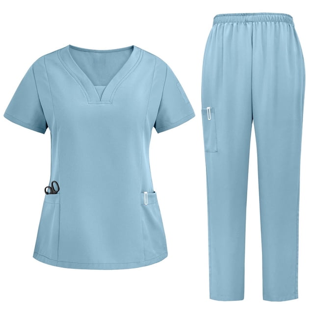 RKSTN Scrubs for Women Set Solid Color Short Sleeve V Neck Scrub Shirt ...