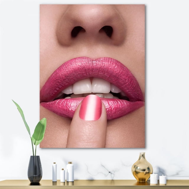 Designart Pink Woman Lips With Finger On Mouth Canvas Wall Art - Walmart.ca