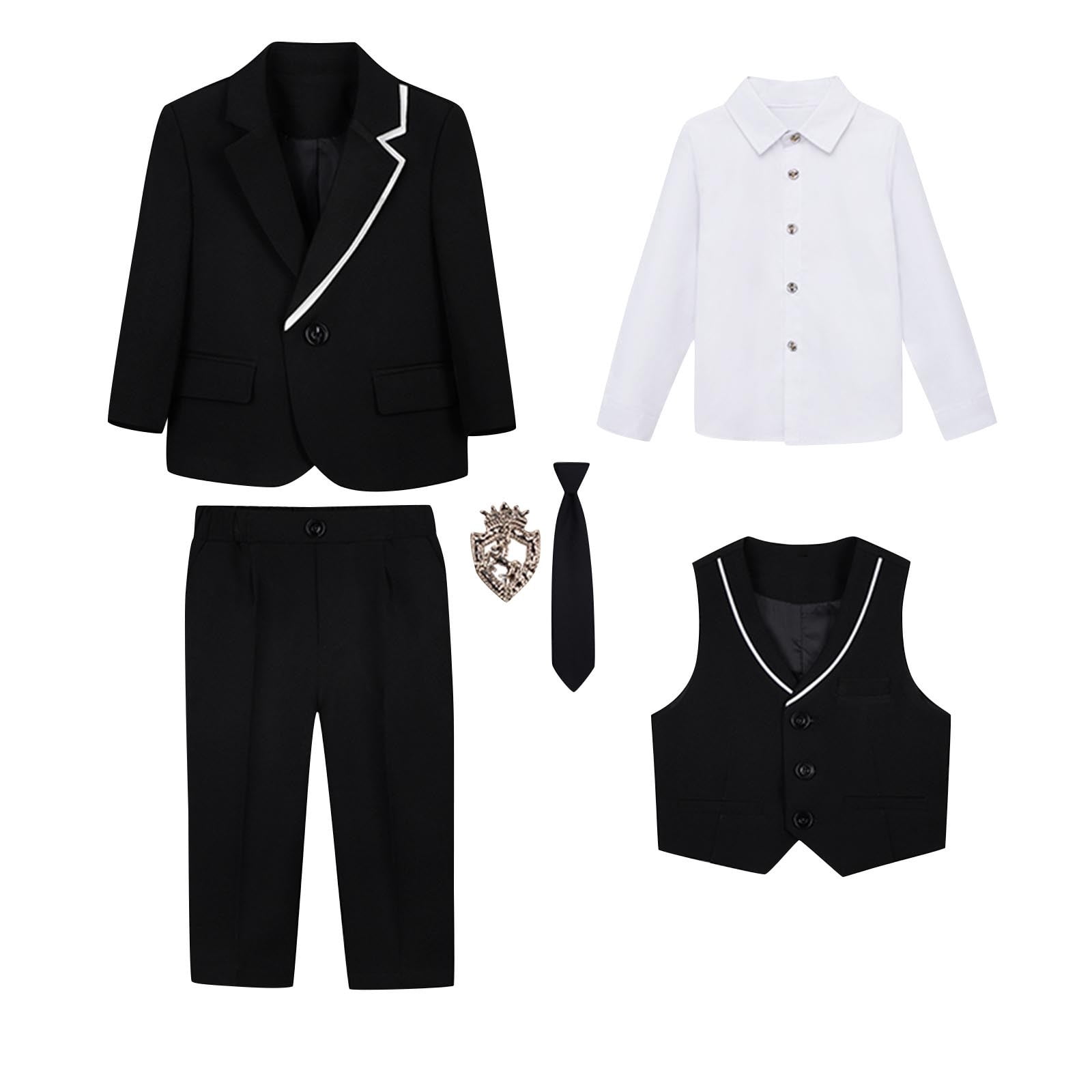 Boys Wedding Ring Bearer Suit 6 PCS Gentlemen British Outfits Blazer ...
