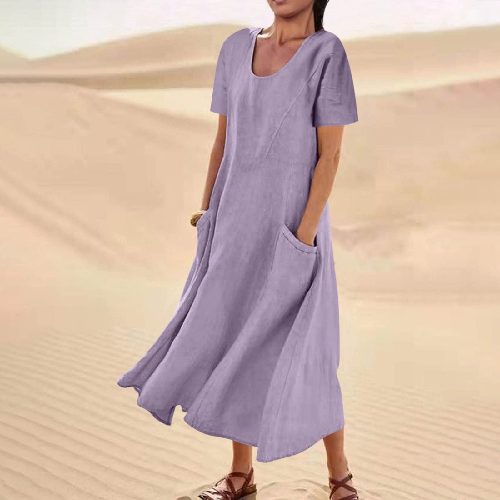 Summer Dress for Women 2024 Fashion Plus Size Short Sleeve Solid Color ...