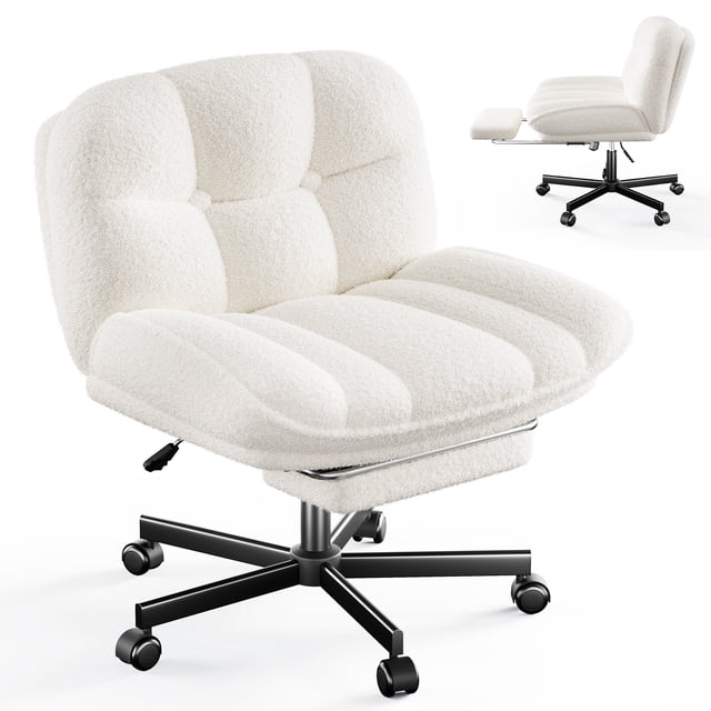 Exenoray Luxury Big and Tall Teddy Fabric Office Chair with Footrest ...