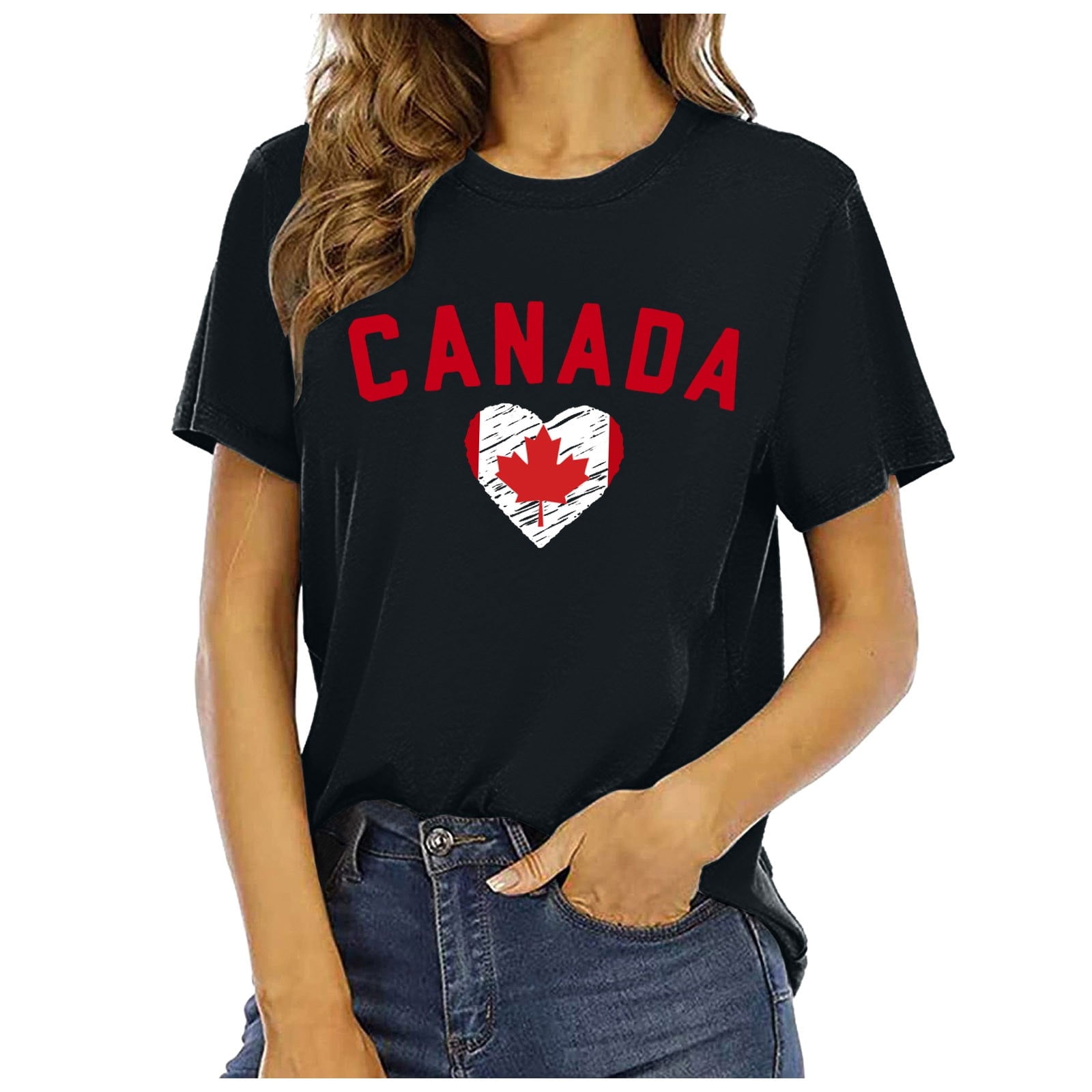 Fgnfyis Womens Canada Day Shirts Canada Flag Graphic Tshirt Canadian ...