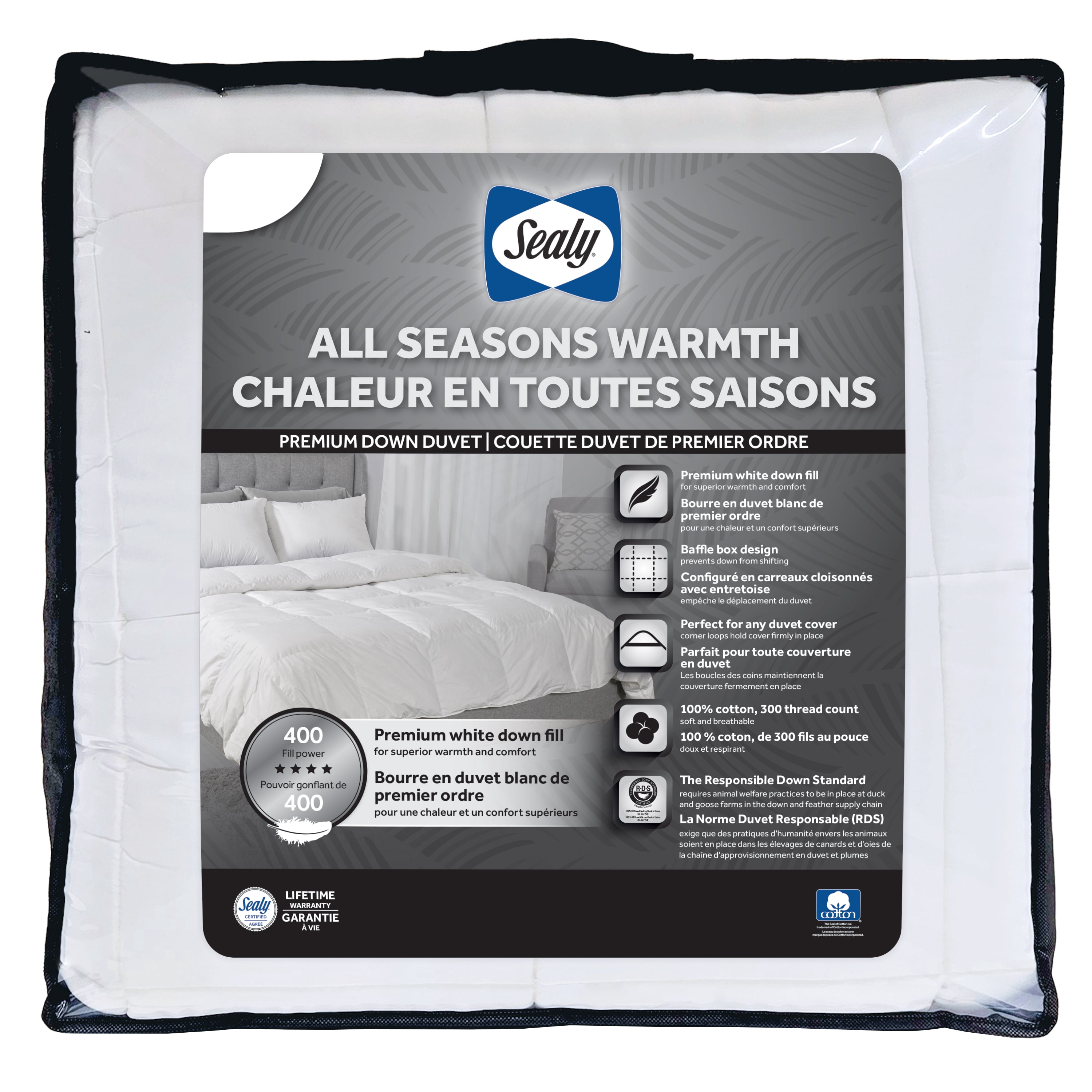 Sealy All Seasons Down Duvet, F/Q- Cotton Baffle Box Design Cover, Down ...
