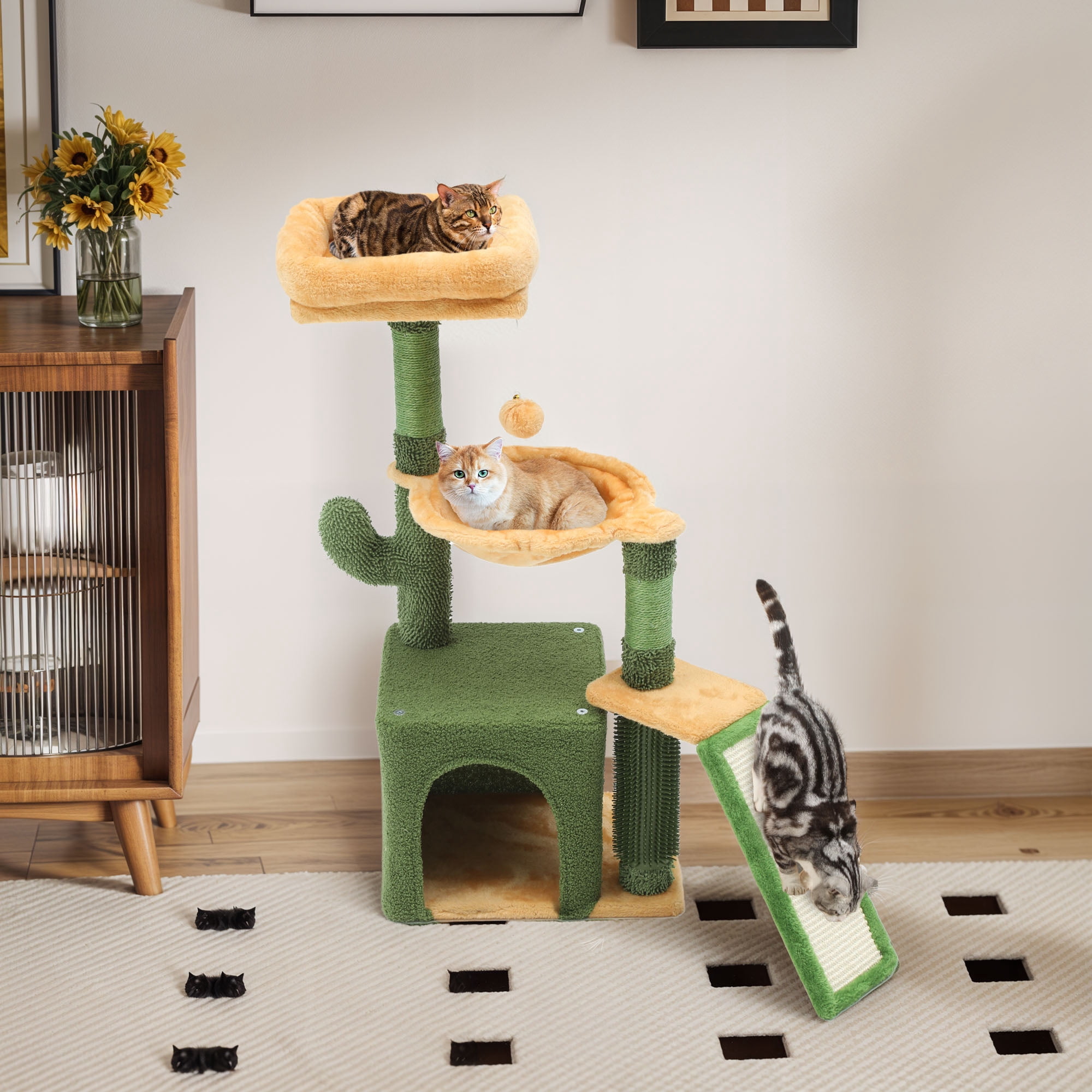 Dextrus 37" Tall Cactus Cat Tree Tower,Indoor Cat Condo with Self ...