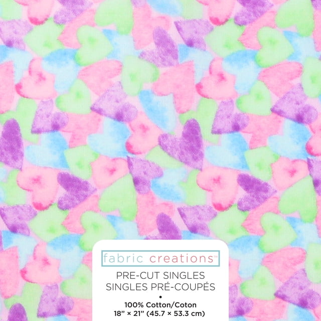 FABRIC CREATIONS, Pre-Cut Singles, 1 pc, 100% Cotton, Hearts, 45.7 cm × ...