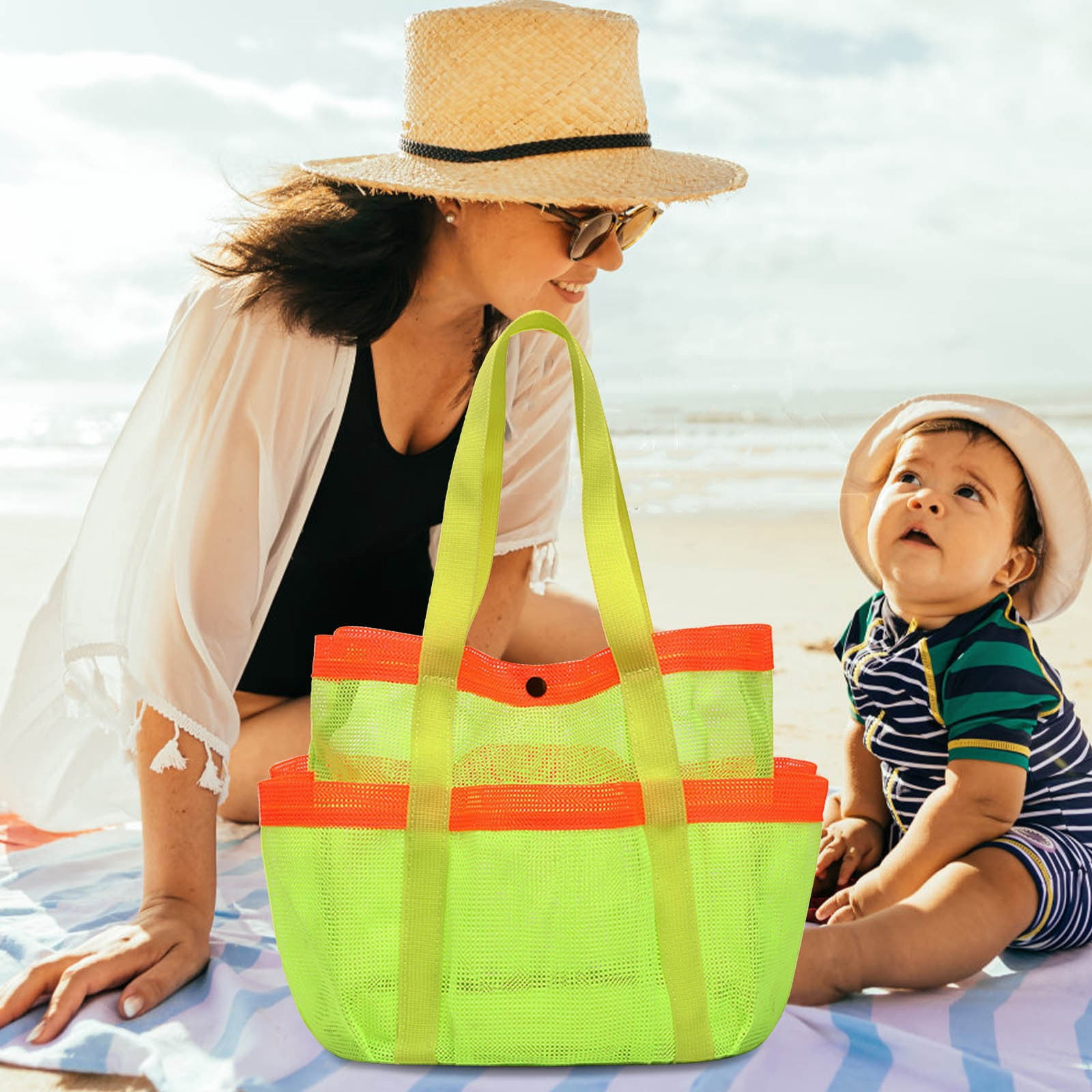Large Capacity Mesh Beach Bag with Multiple Pockets - Waterproof ...
