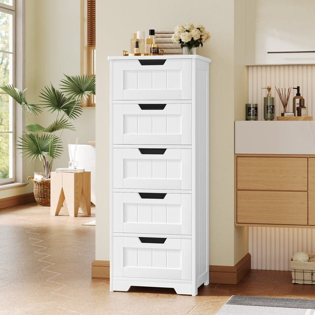Homfa Modern Bathroom Cabinet, Free Standing Storage Cabinet with 5 ...