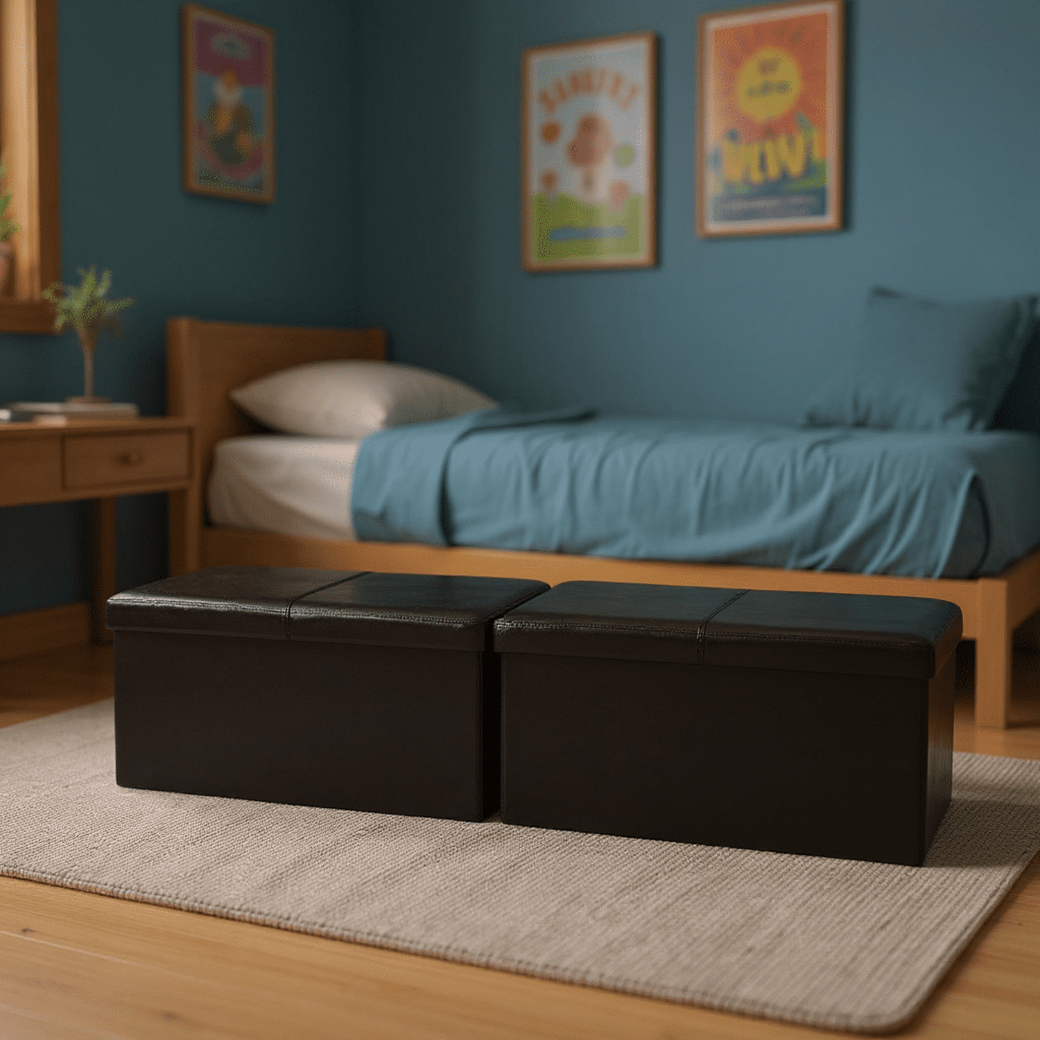 Homy Casa Folding 2 Packs Compact Small Space Storage Ottoman ...
