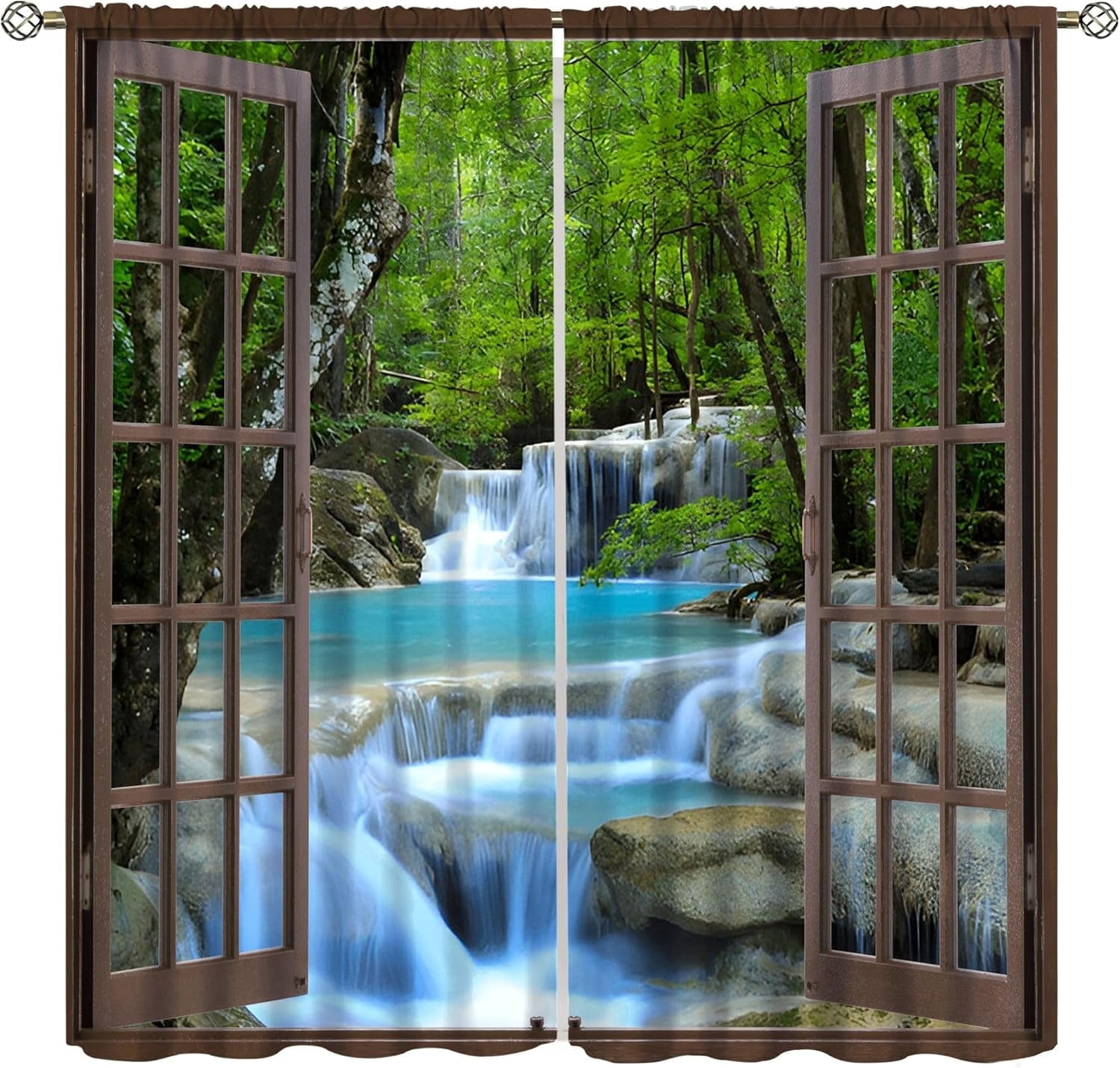 Nature Kitchen Curtains Landscape Theme Spring Forest Lake Mist ...