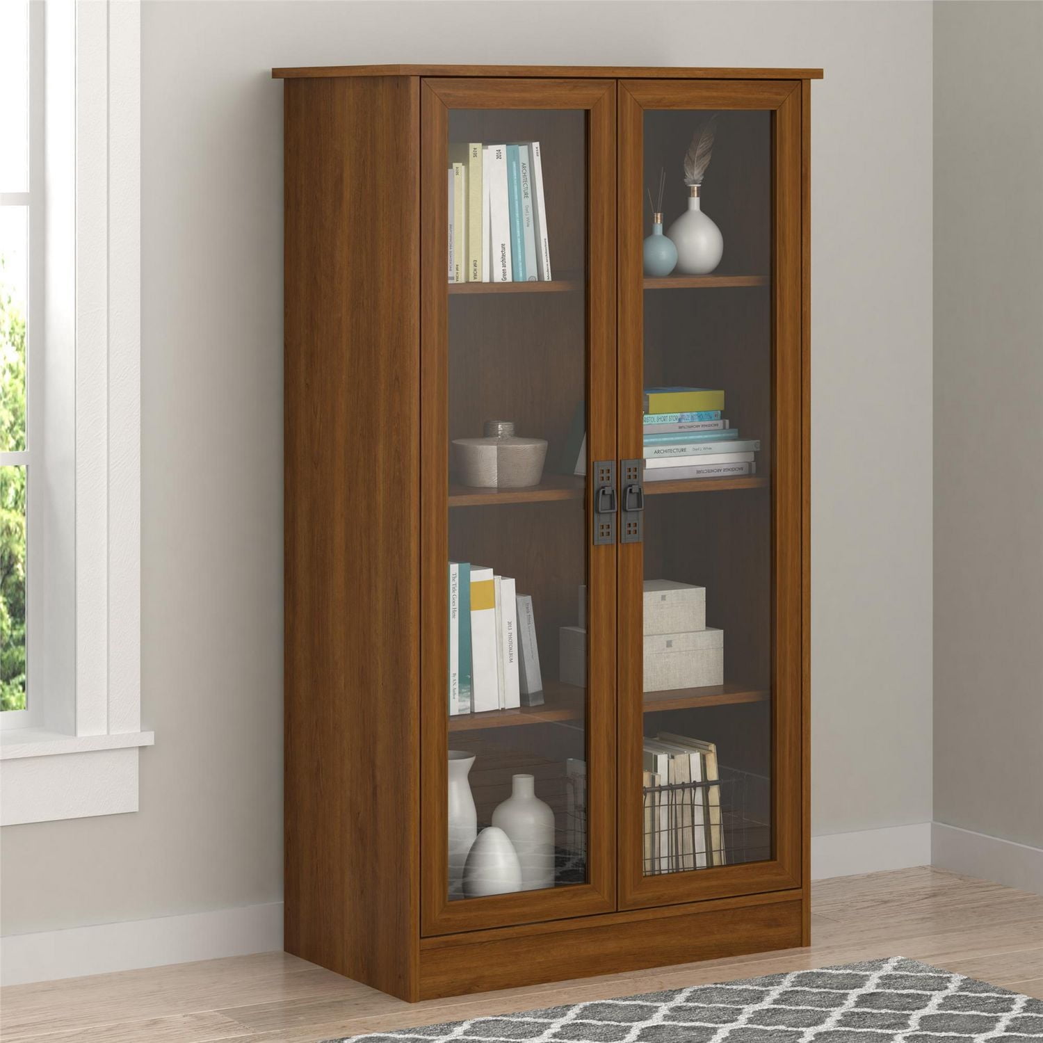 Quinton Point Bookcase with Glass Doors, Brown Oak - Walmart.ca