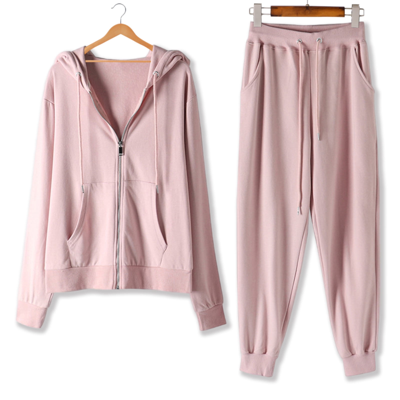 TIMIFIS Women's Sweatshirt Hooded Thin Zippered 2 Piece Workout Sets ...