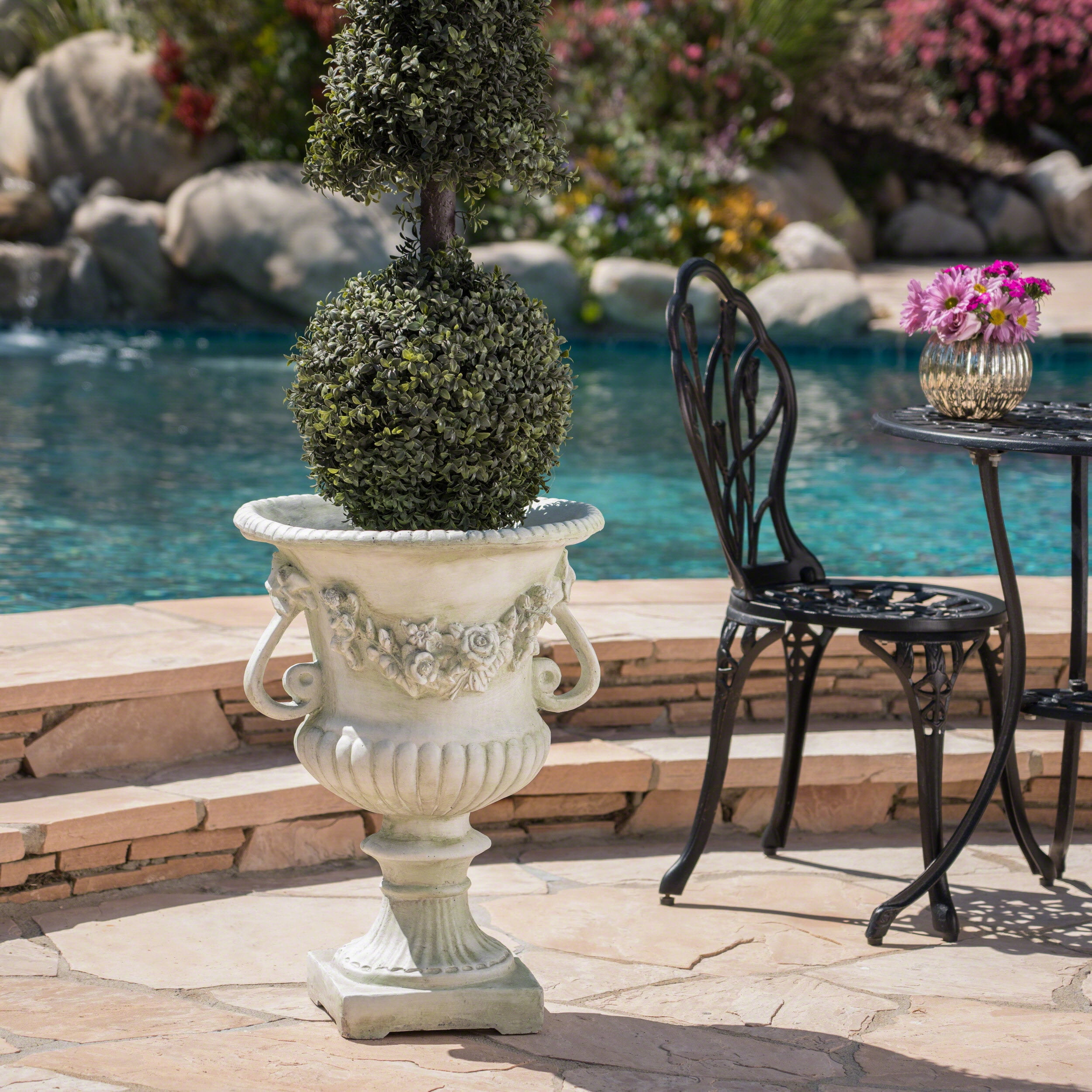 Noble House MGO Garden Urn Planter,Lightweight Concrete Decorative Urn ...