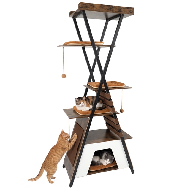 Costway 73" Wooden Multi-level Cat Tower with Elevated Perch, Large ...