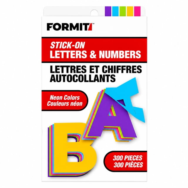 Formit Assorted Neon Self-Stick Block Shape Letters, Numbers and ...