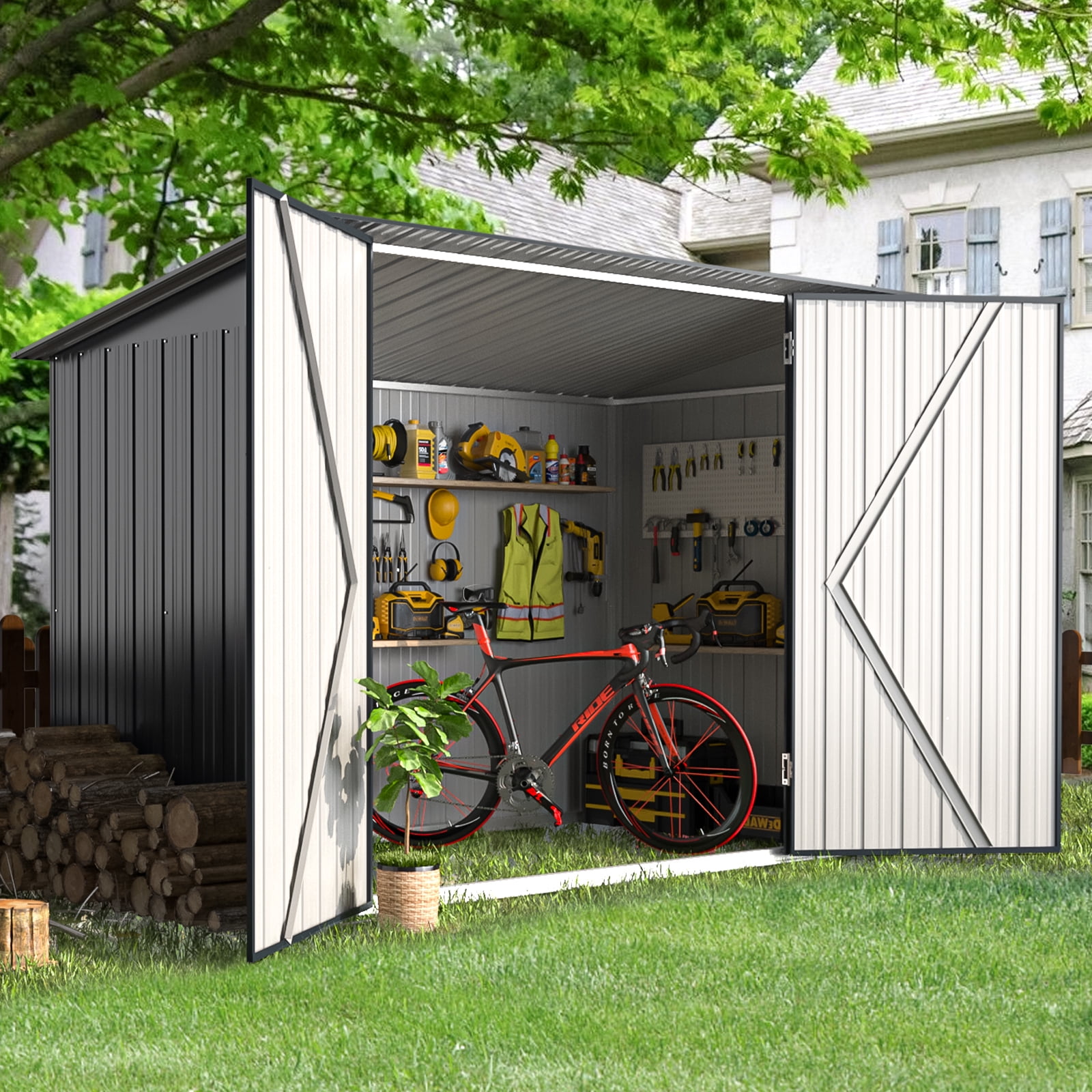 YODOLLA Outdoor Storage Shed, 3 x 7 Ft Bike Sheds & Outdoor Storage ...