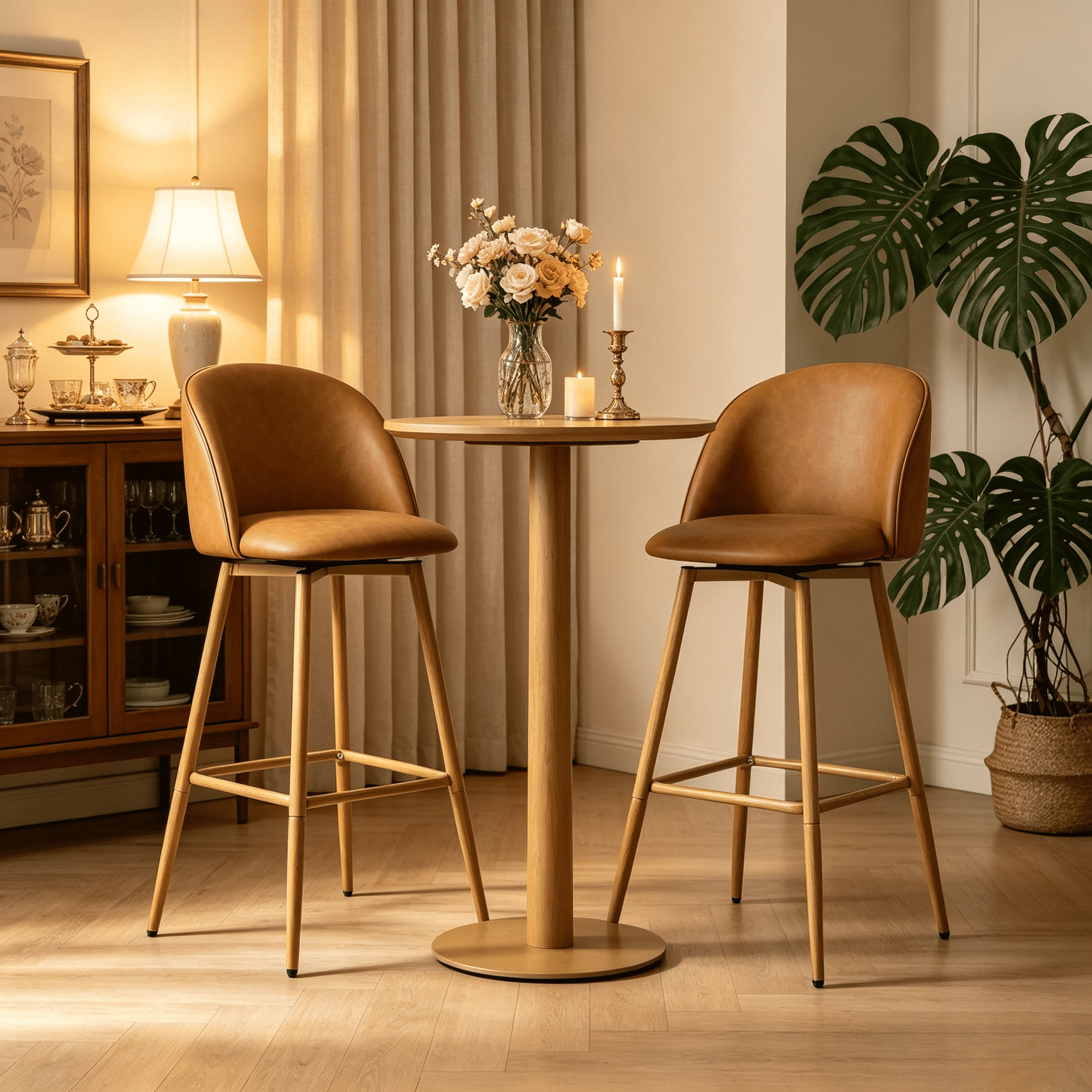 Homy Casa Counter Height Bar Stools Set of 2, Brown PU Swivel Bar ...