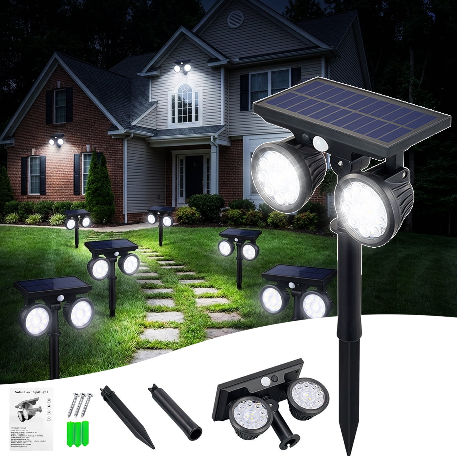 Kidsjoy Solar Security Wall Light, Dual-Head & Adjustable Spotlights ...