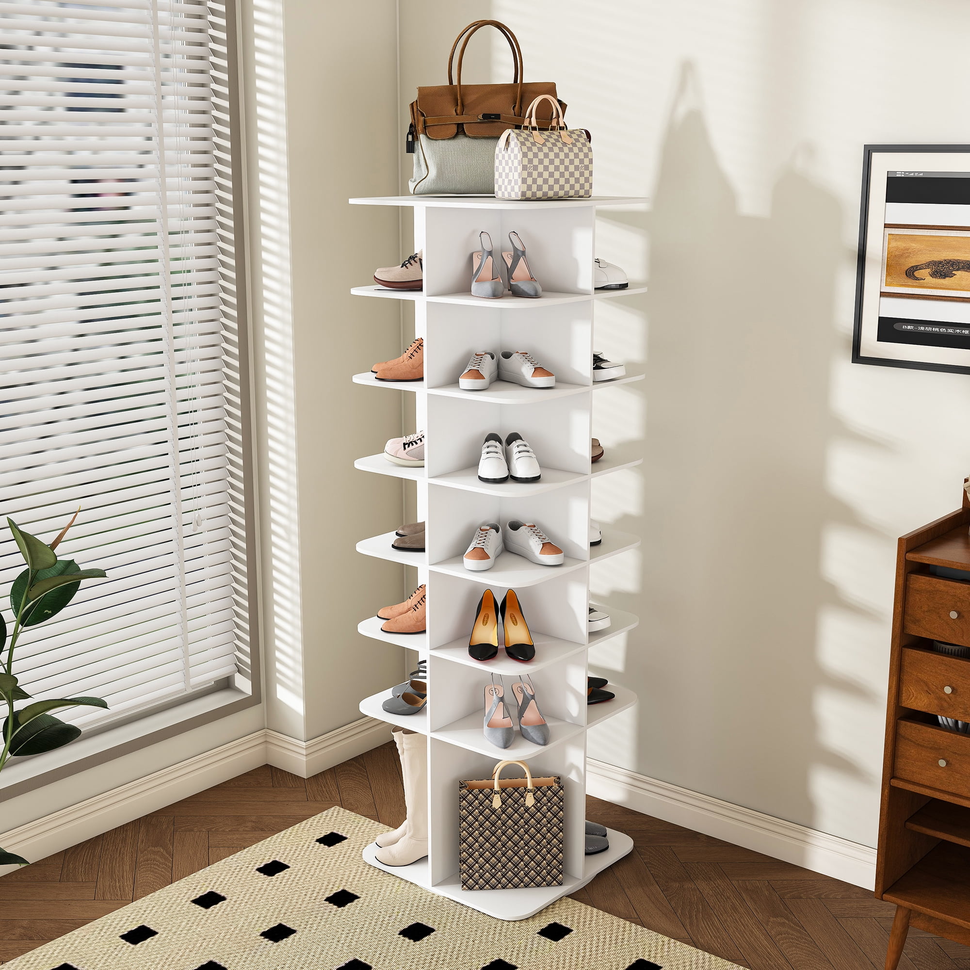 Noble House 7-Tier Rotating Square Shoe Rack Tower,360° Revolving ...