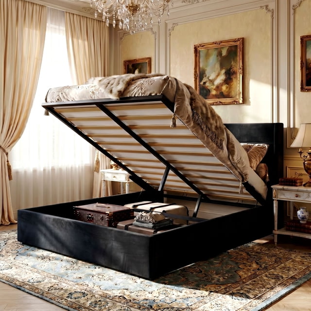Amolife Queen Size Lift Up Storage Bed Frame With Upholstered Wingback ...