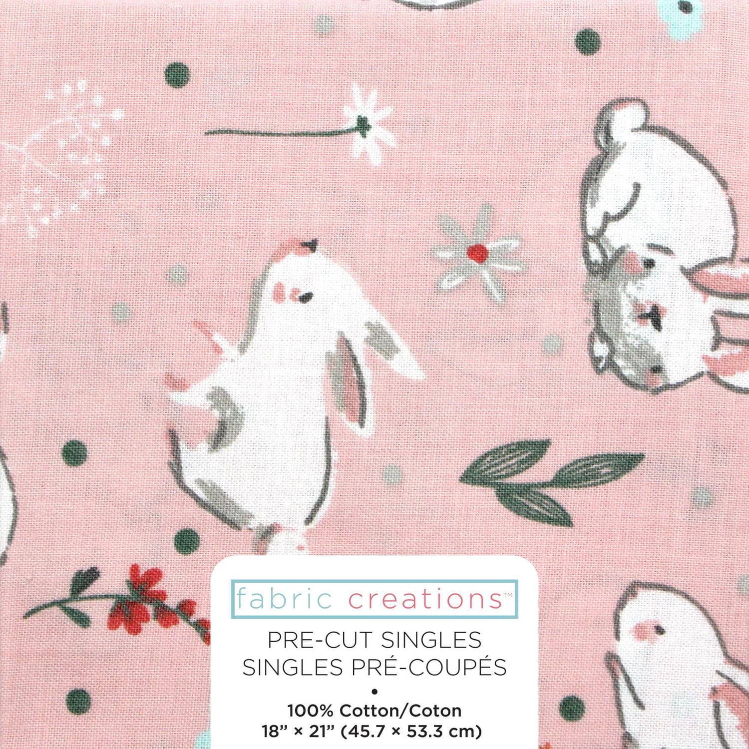 FABRIC CREATIONS Pink with White Painted Bunnies Cotton Fat Quarter 45 ...
