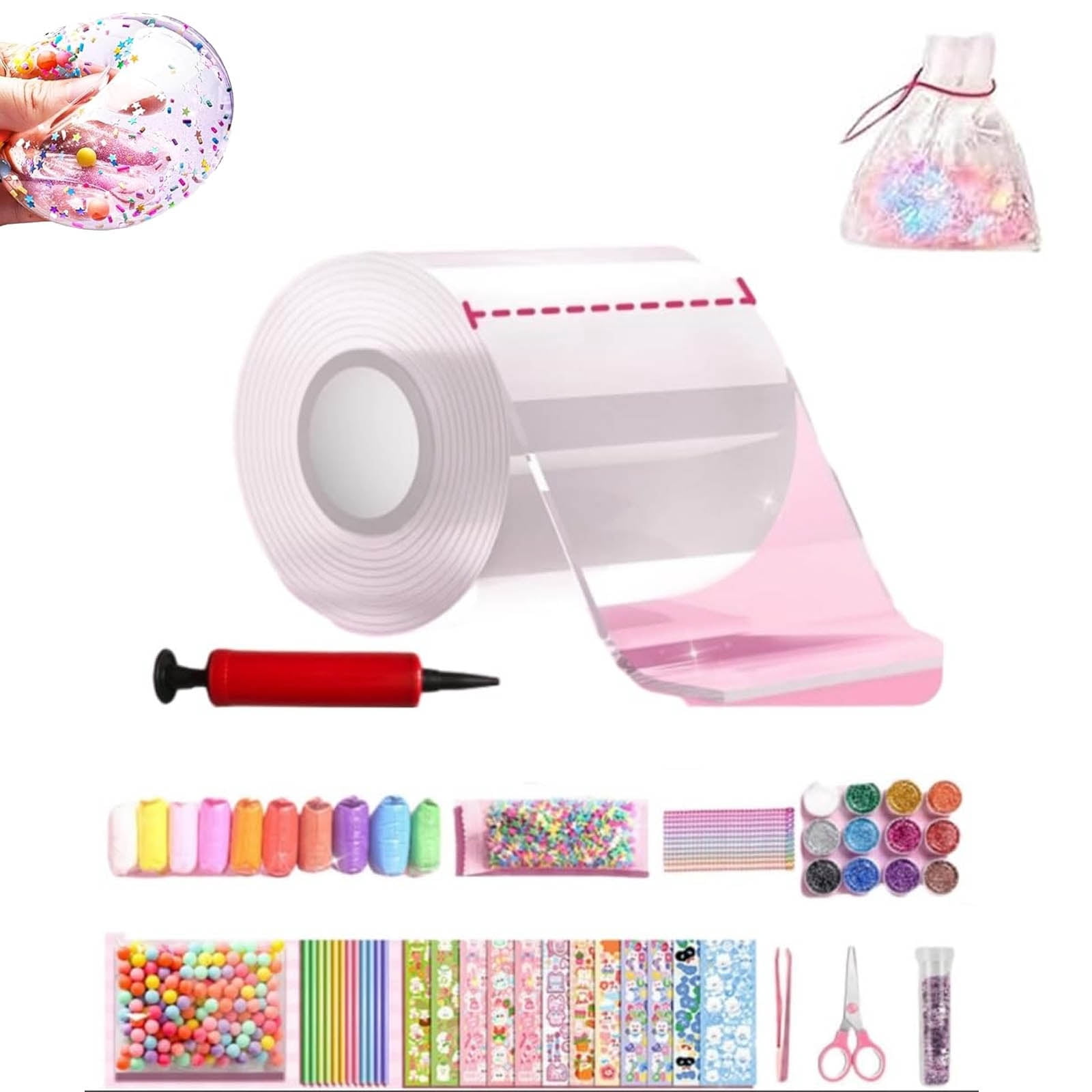 Glitter Bubble Nano Tape Toy Set, Tape Bubble Kit, Elastic Double Sided ...