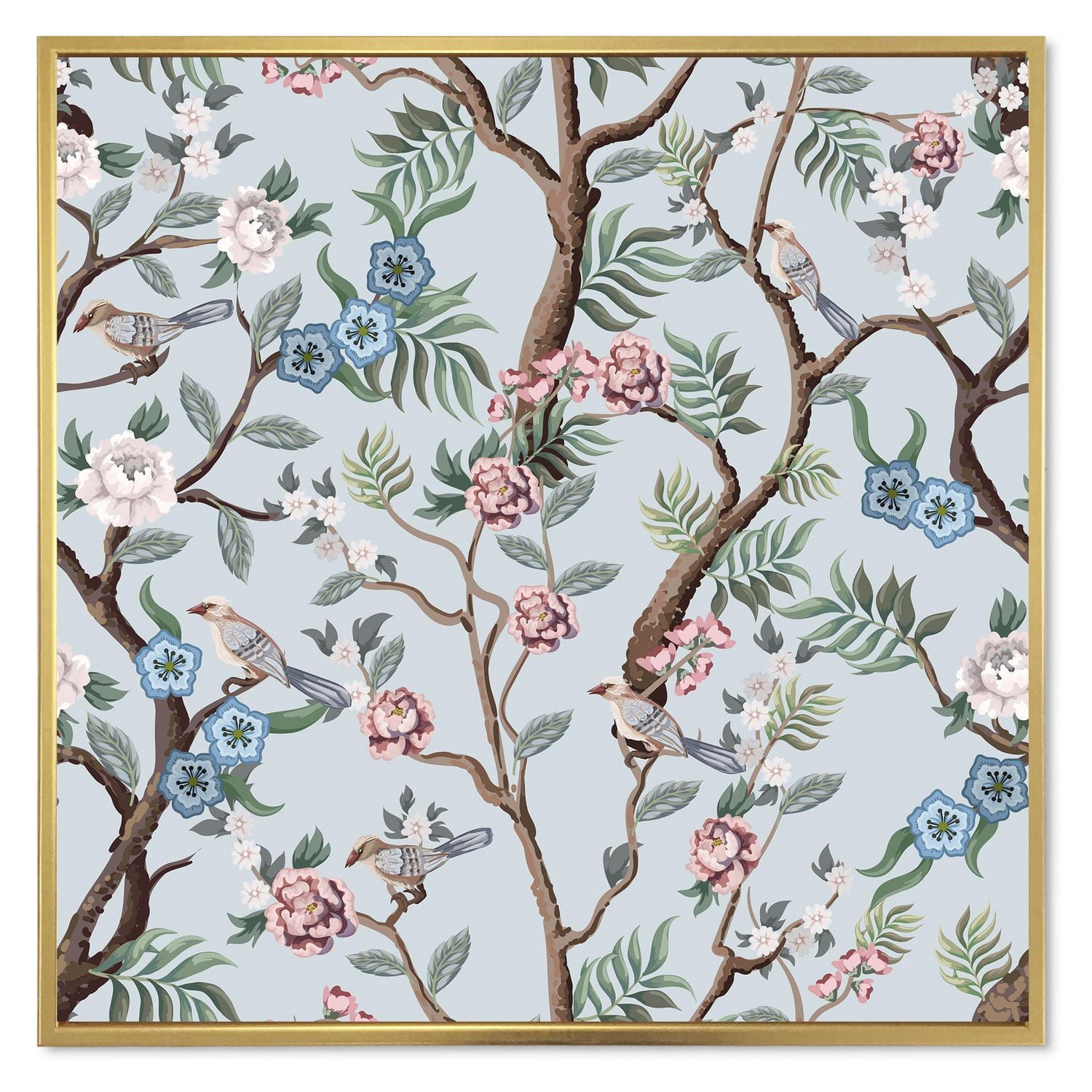 Designart Chinoiserie With Birds and Peonies X FLOAT FRAME WALL ART ...