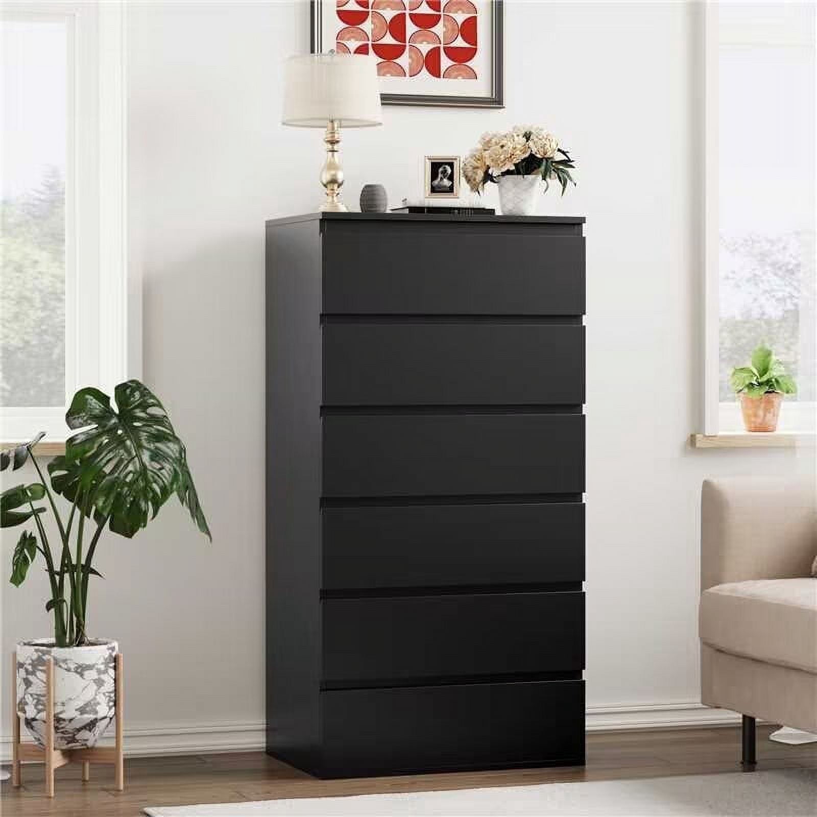 Homfa 6 Drawer Tall Dresser, Modern Storage Cabinet Wood Bedroom Chest ...