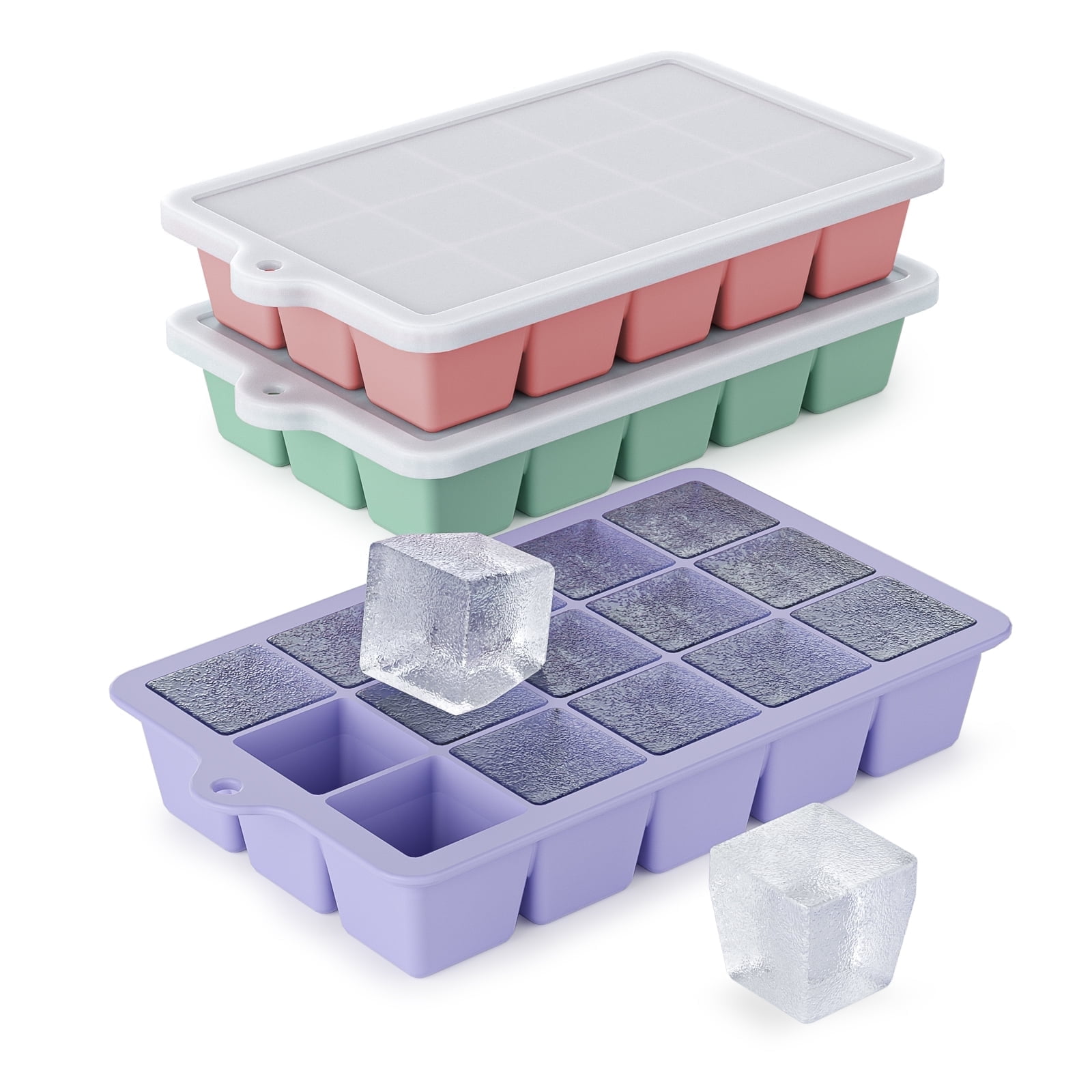 Silicone Ice Cube Tray 3 Pack - EASY RELEASE Ice Cube Tray with lid ...