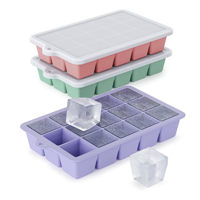 Silicone Ice Cube Tray 3 Pack - EASY RELEASE Ice Cube Tray with lid ...
