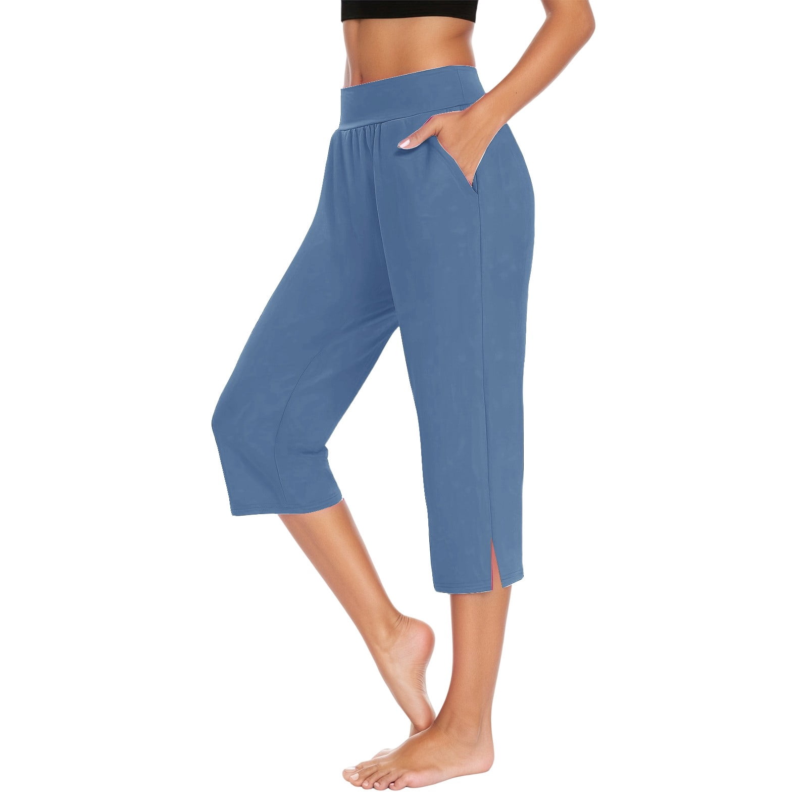Bmisegm Stylish Women's Casual Pants Summer Capris Lightweight Stretchy ...