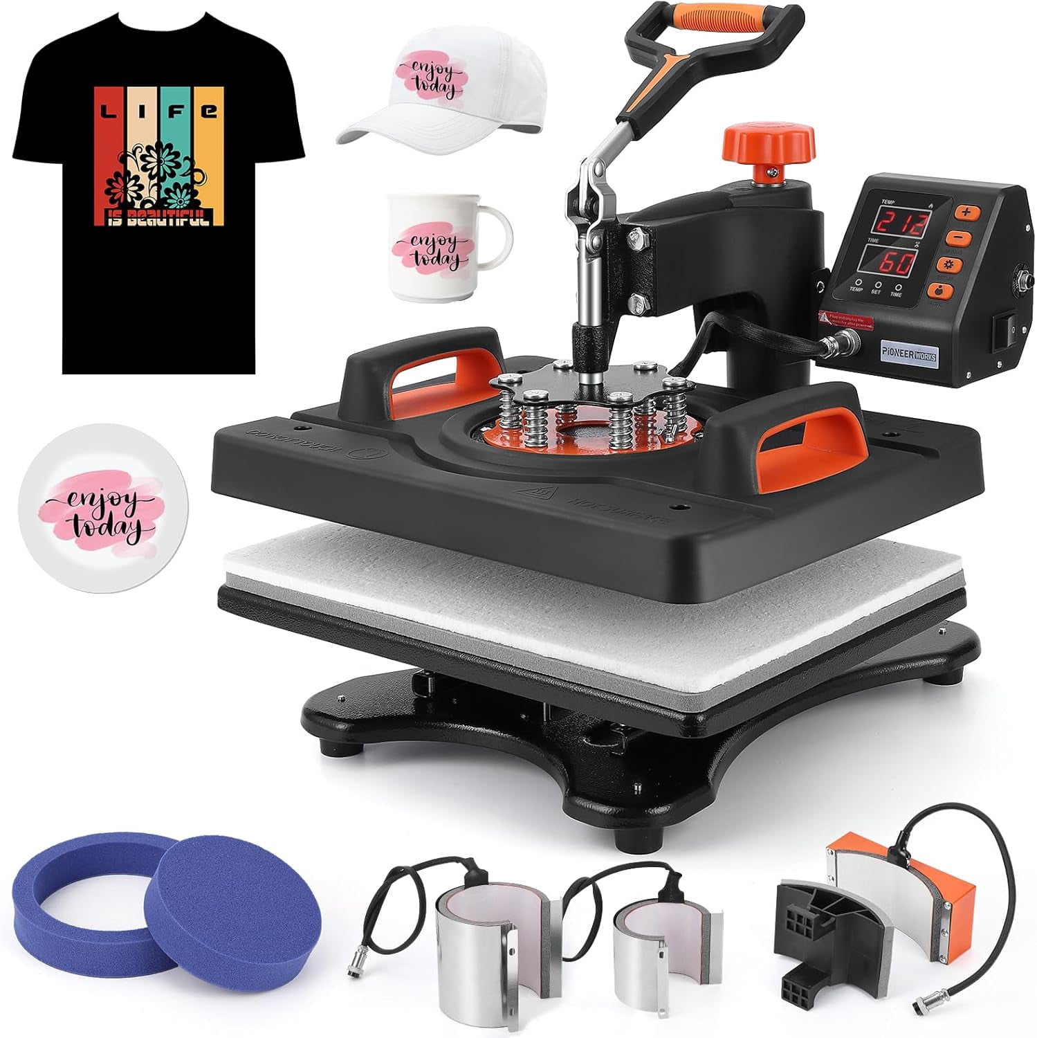 PIONEERWORKS 6 in 1 Heat Press Machine 12x15inch, T-Shirt Pressing ...