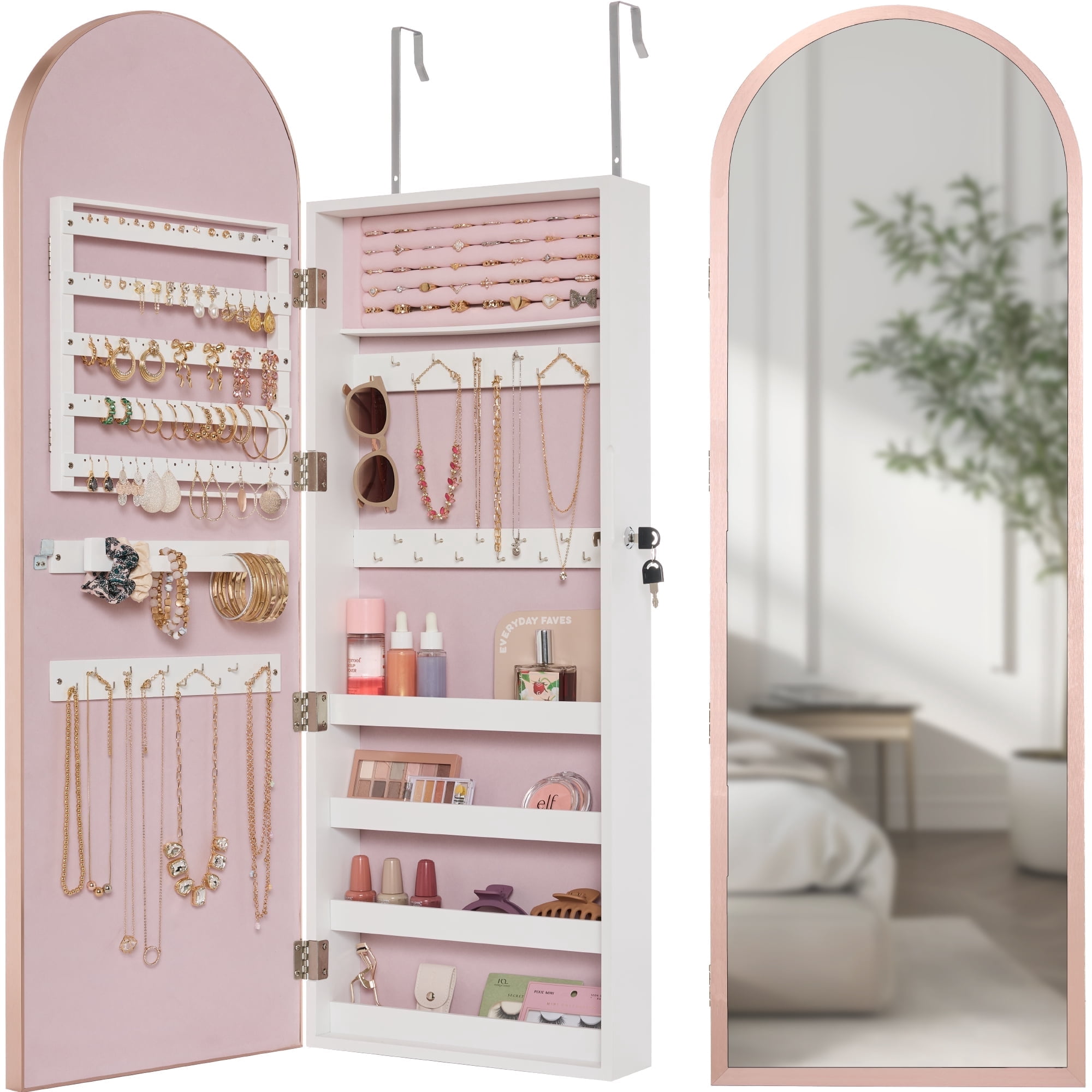 Best Choice Products Door/Wall Mounted Arch Mirror Jewelry Armoire, w ...