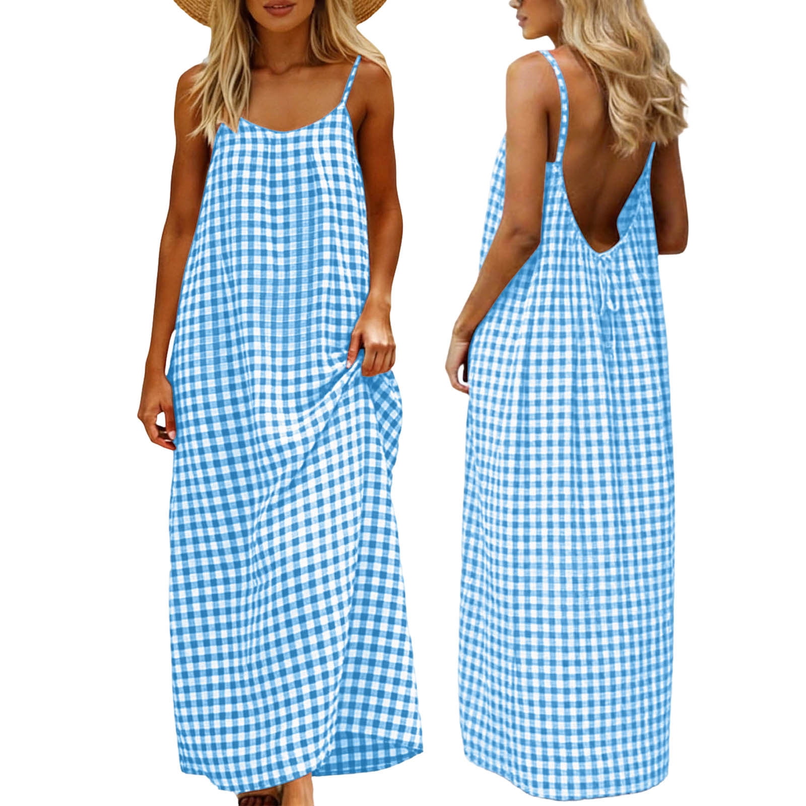 Summer Dress For Women Sleeveless Backless Spaghetti Strap Flowy Long ...