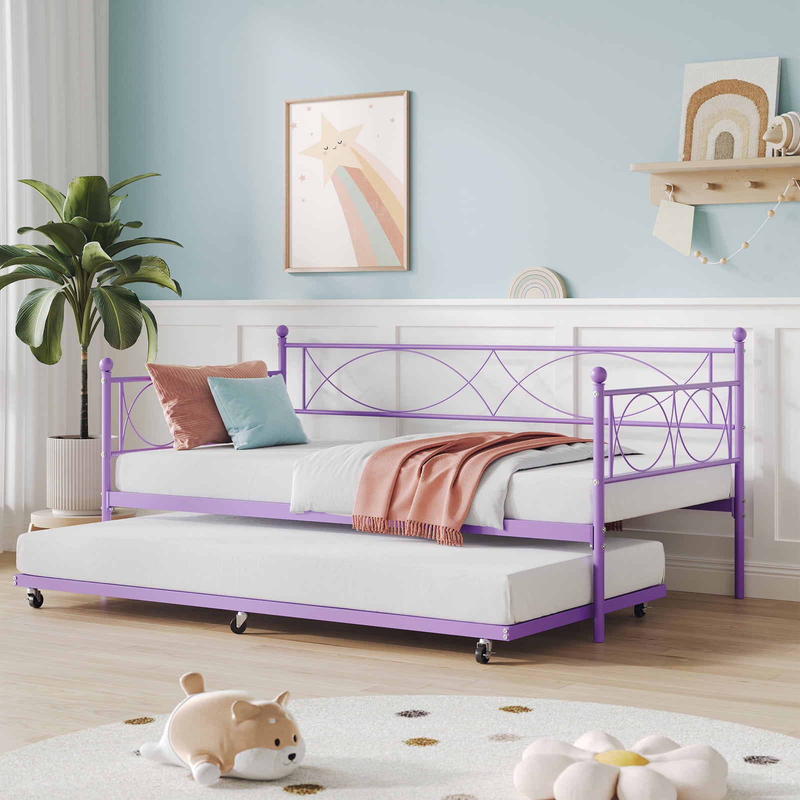 PIONEERWORKS Twin Size Metal Daybed and Trundle Set, Modern Day Bed ...