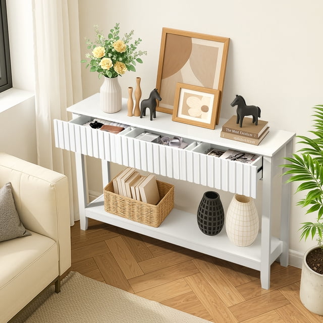 Ktaxon Modern Console Table with 3 Drawers and Open Storage Shelf ...